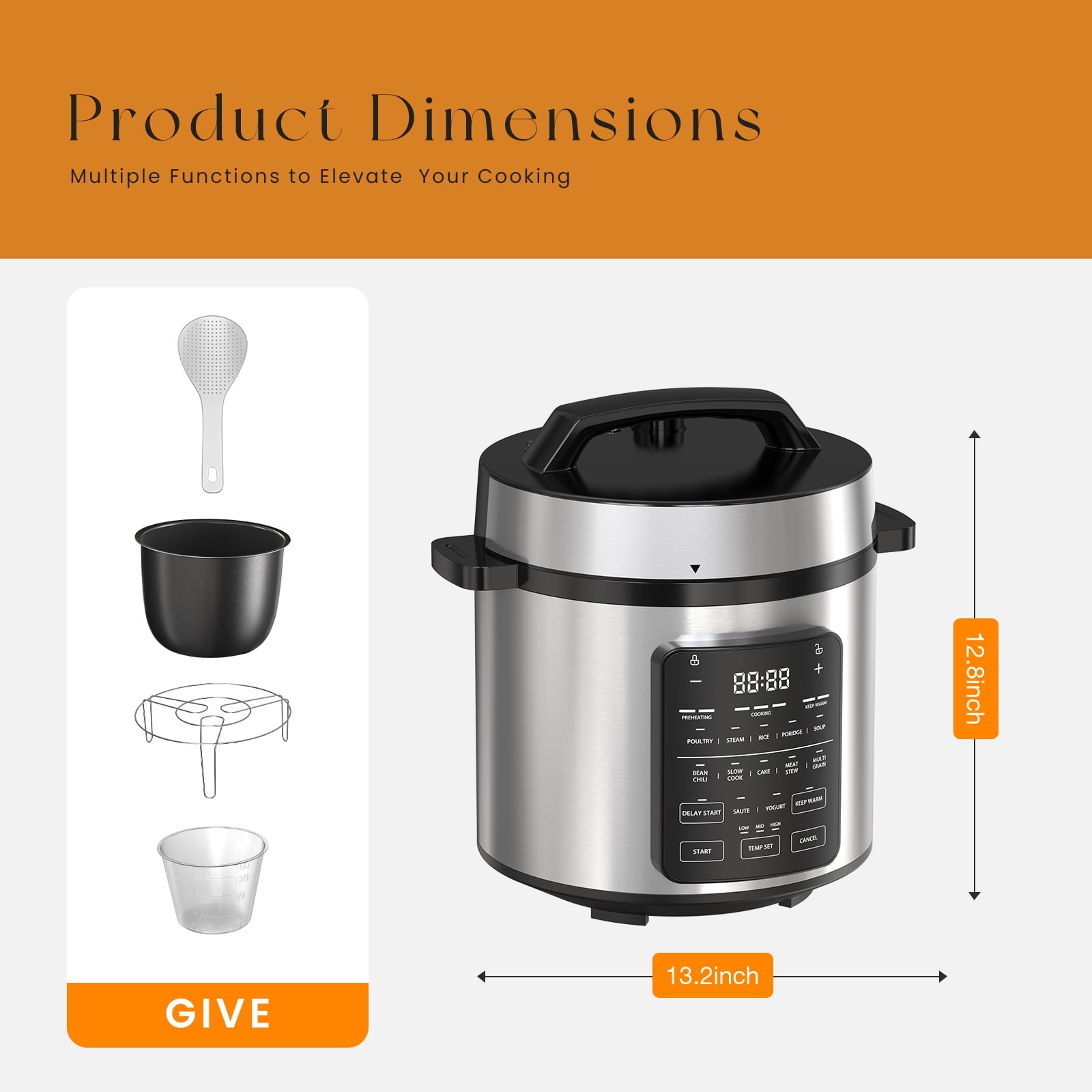 JOINSUN 5.9 Quart Electric Pressure Cooker for Pressure 12-in-1 Rice ...