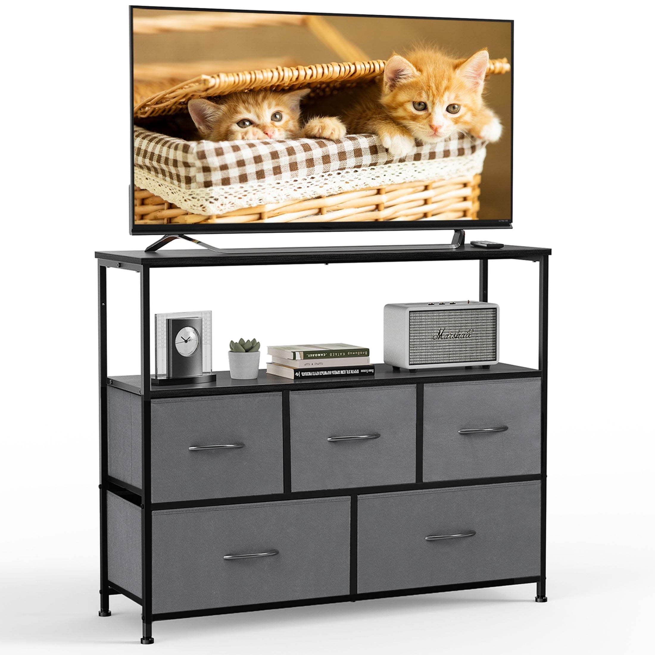 JOINSUN 5 Fabric Drawers, TV Cabinet Stand for 115 cm TV, Adjustable ...