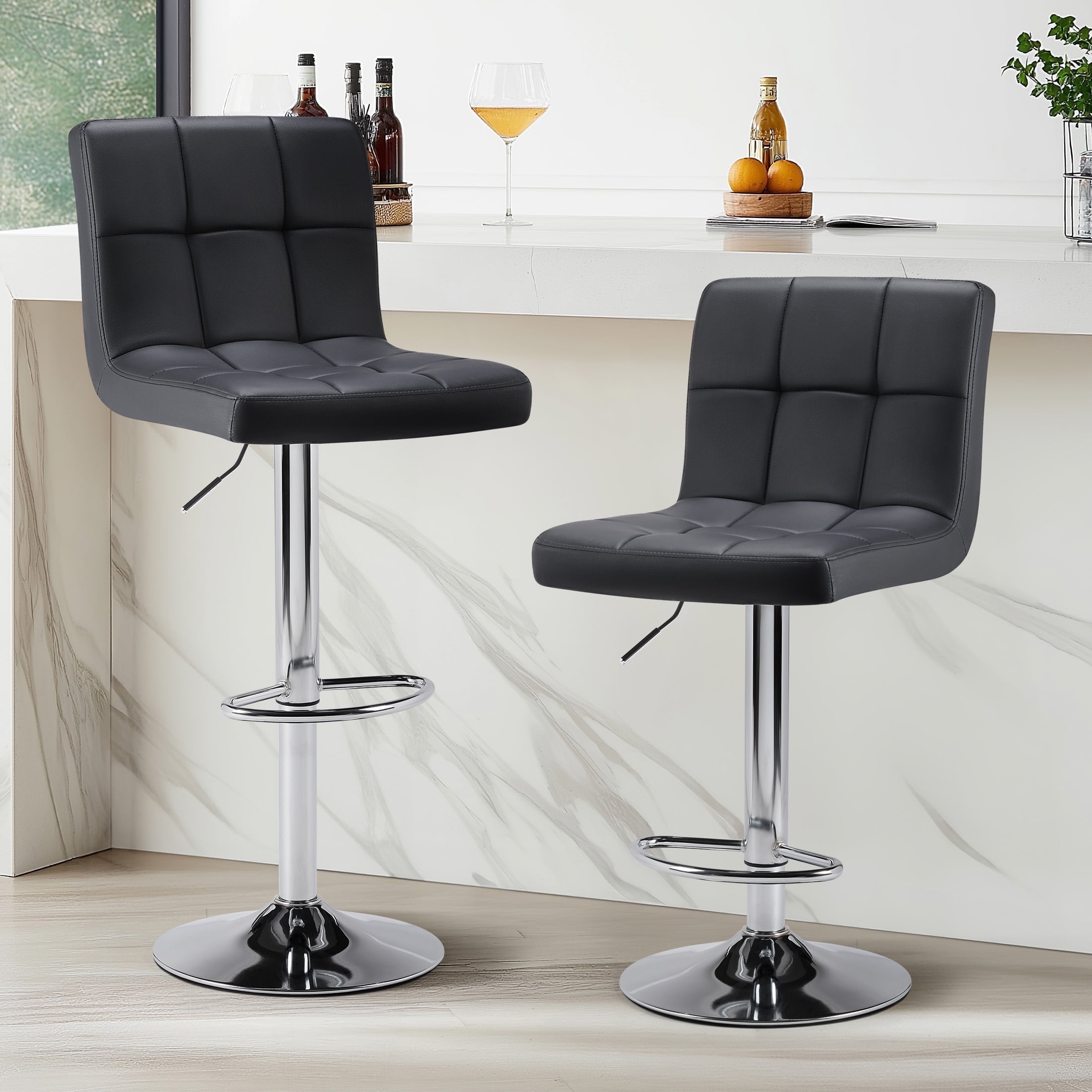 edx Bar Stools Set of 2, PU Leather Swivel Bar Chairs, High Back ...