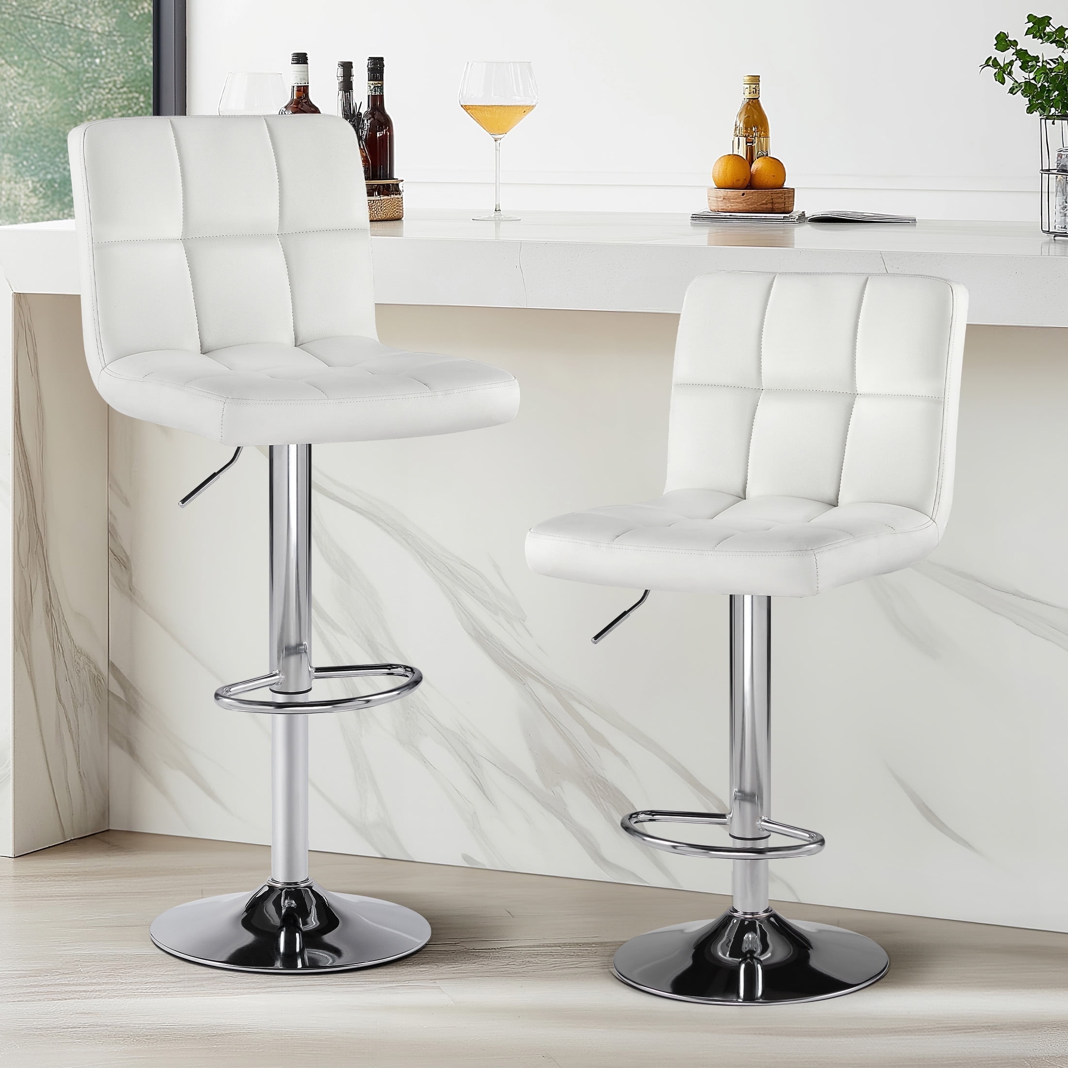 EDX Set of 2 Modern Adjustable Metal Height Bar Stools, Armless Swivel ...