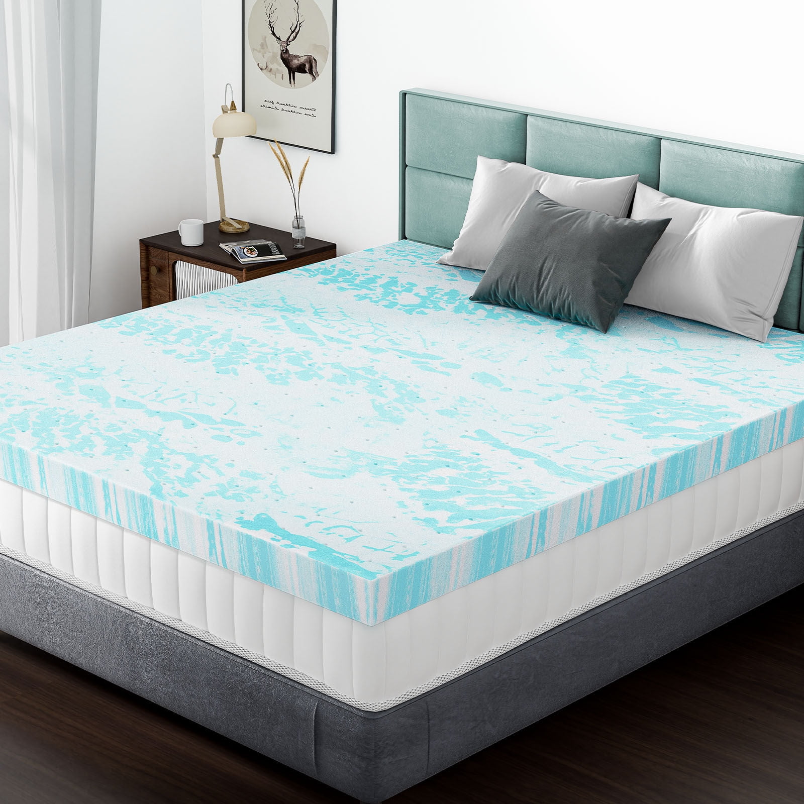 JOINSUN Cooling Gel Memory Foam Mattress Topper, 2 Inch Full, Pressure ...