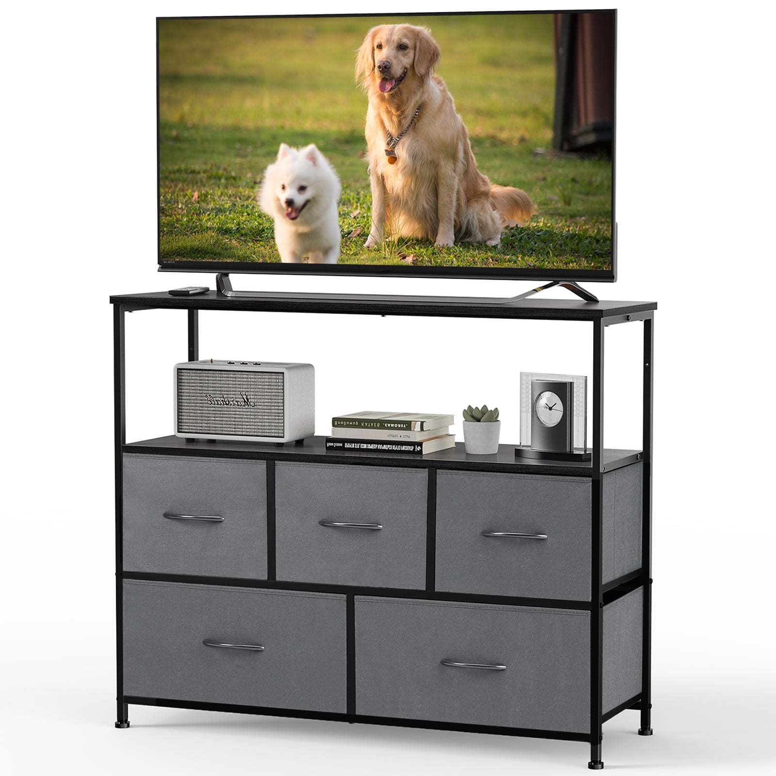 JOINSUN Dresser TV Stand for 45" TV with 5 Fabric Drawers, Sturdy ...