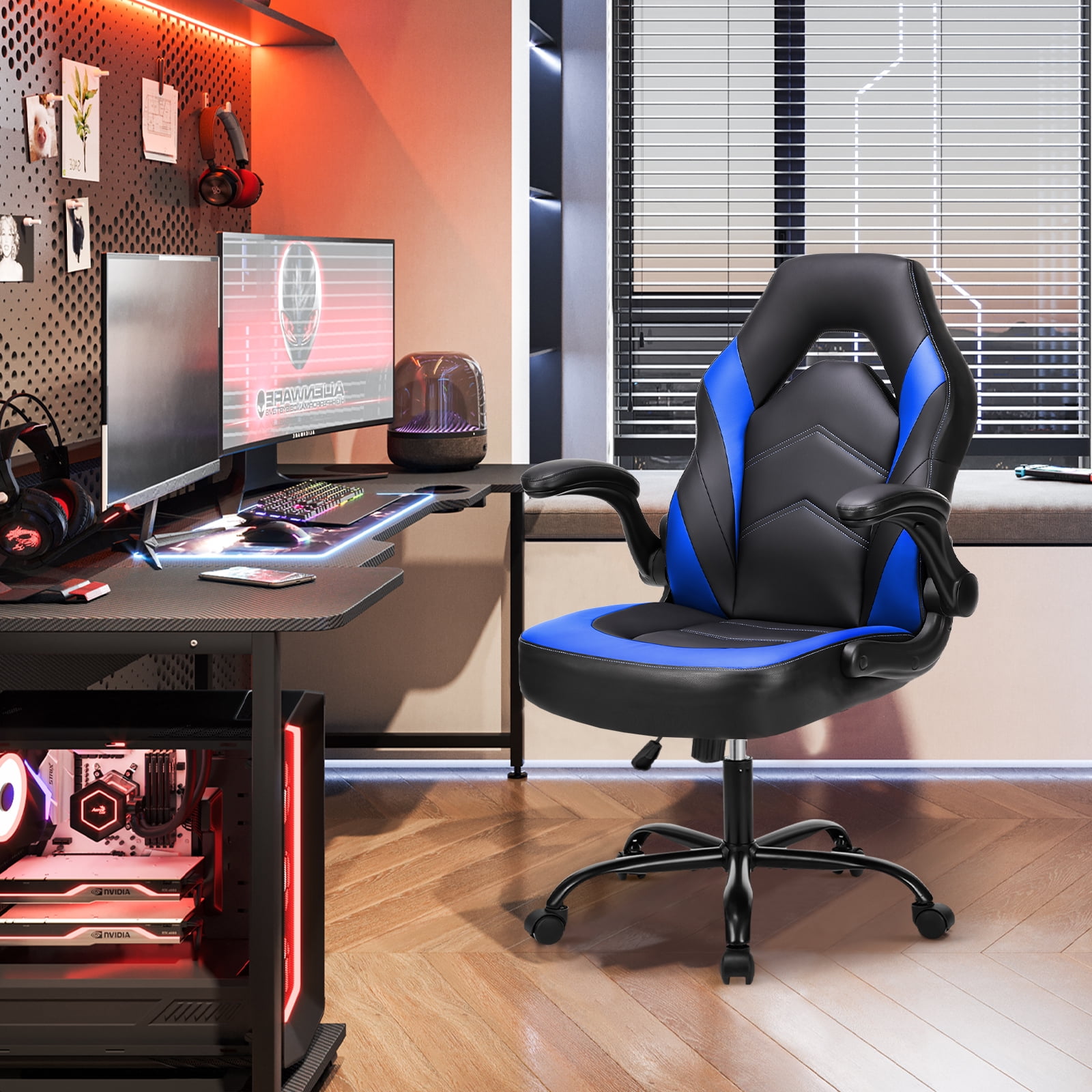JOINSUN Gaming Chair PU Leather Office Chair Flip-up Soft Armrest Desk ...