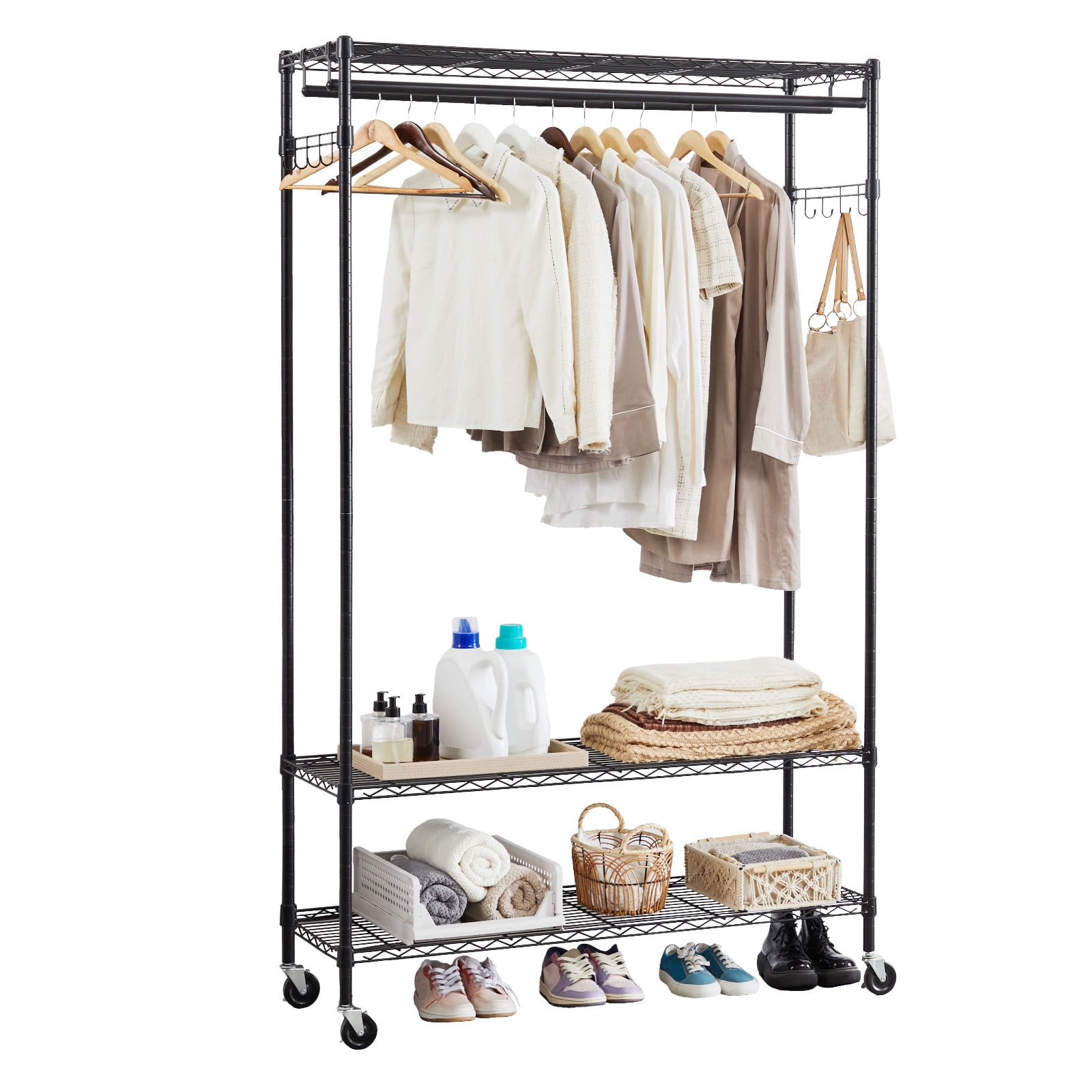 JOINSUN Heavy Duty Garment Rack, Freestanding Wardrobe, 2 Hang Rods and ...