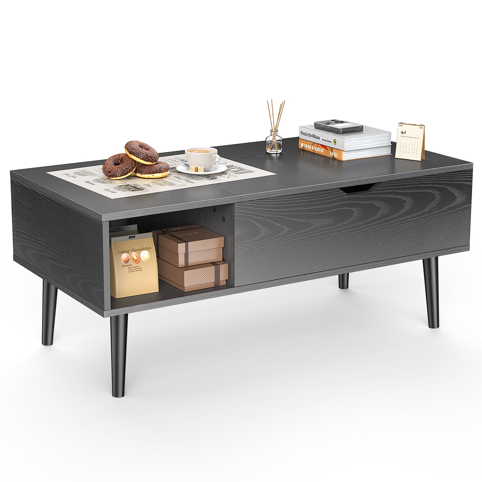 JOINSUN Modern Coffee Table Lifting Tabletop, Adjustable Shelf for ...
