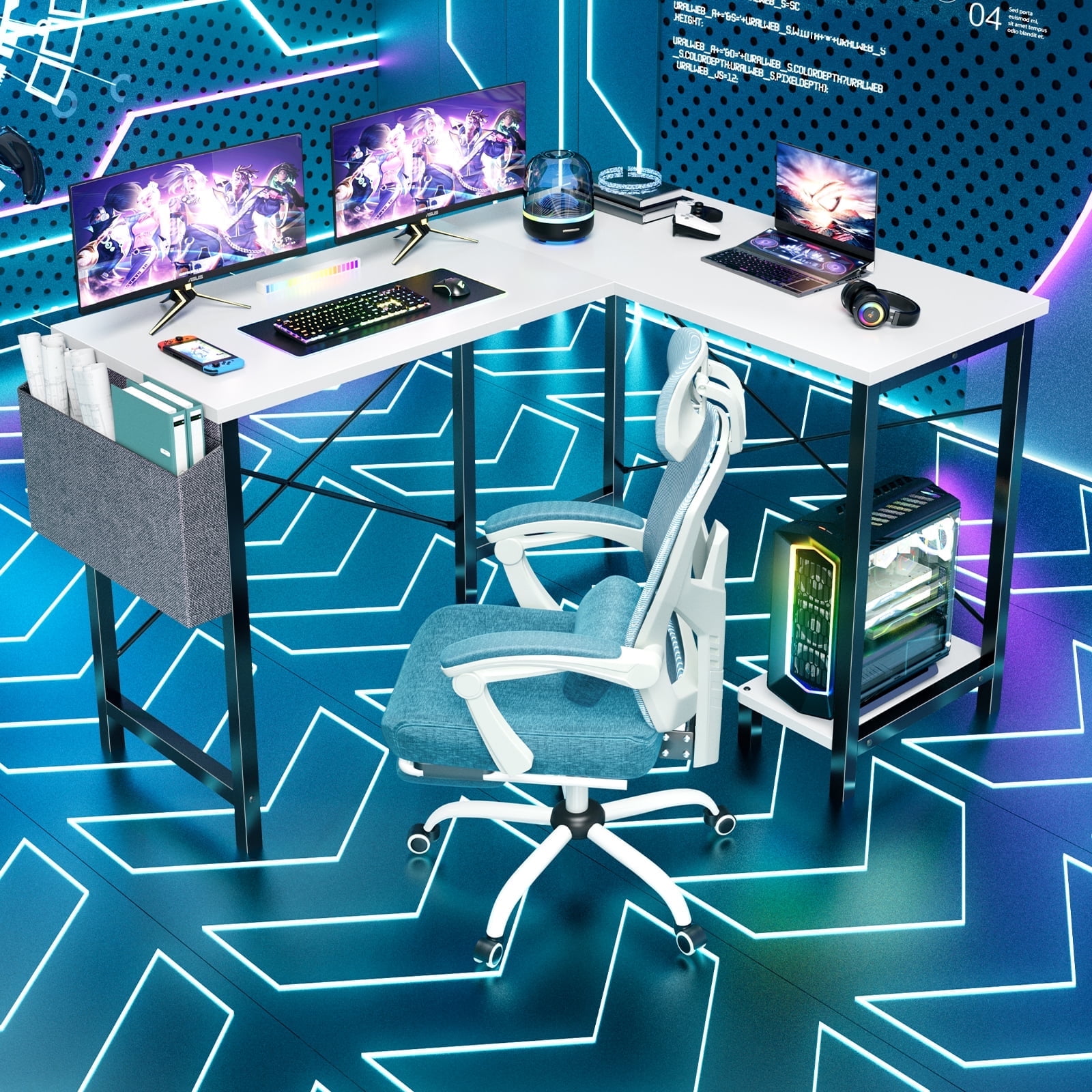 JOINSUN Modern L-Shaped Desk, Sleek Design, Spacious Workspace, White ...