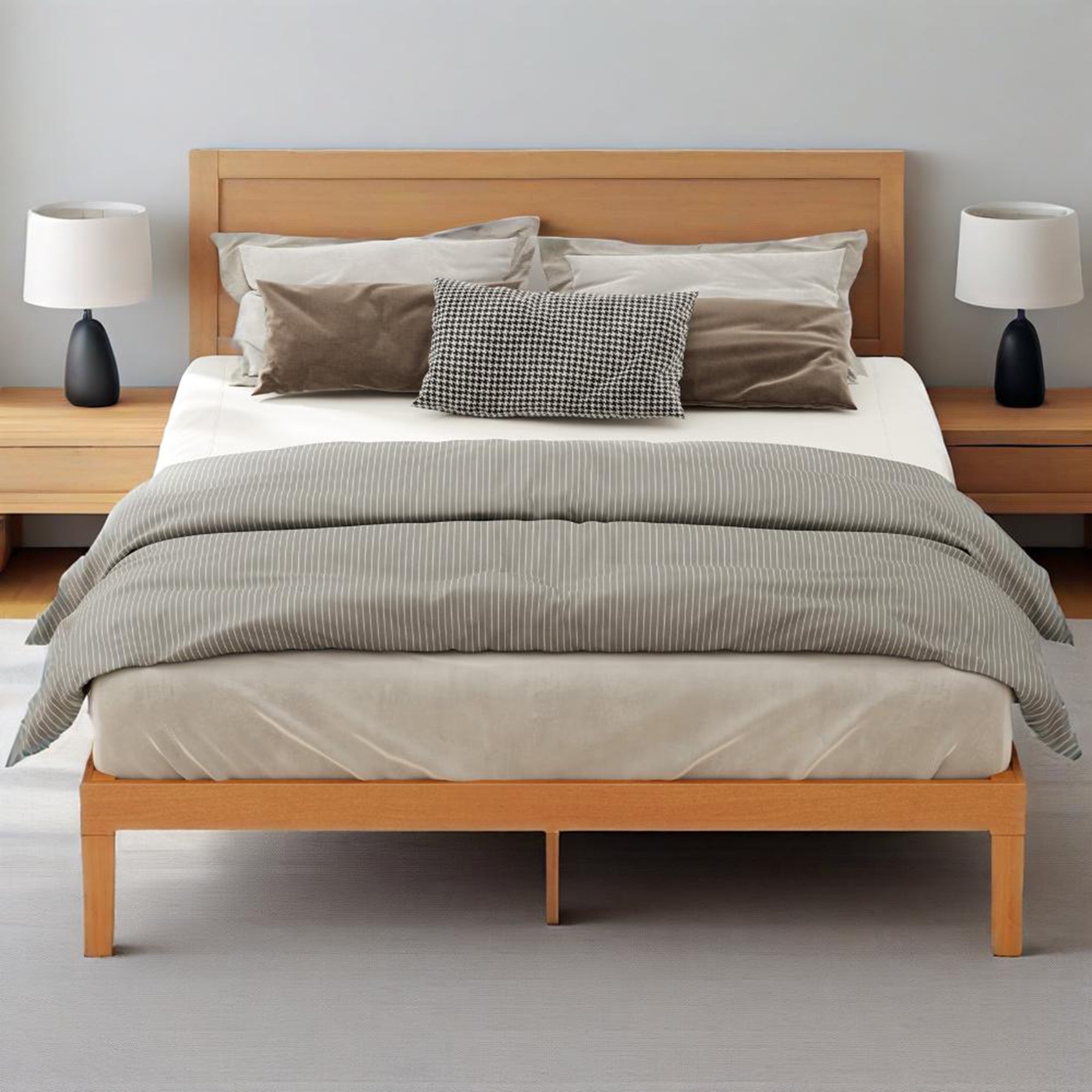 JOINSUN Queen Size Wood Bed Frame, 12in Wooden Platform Bed Frame with ...