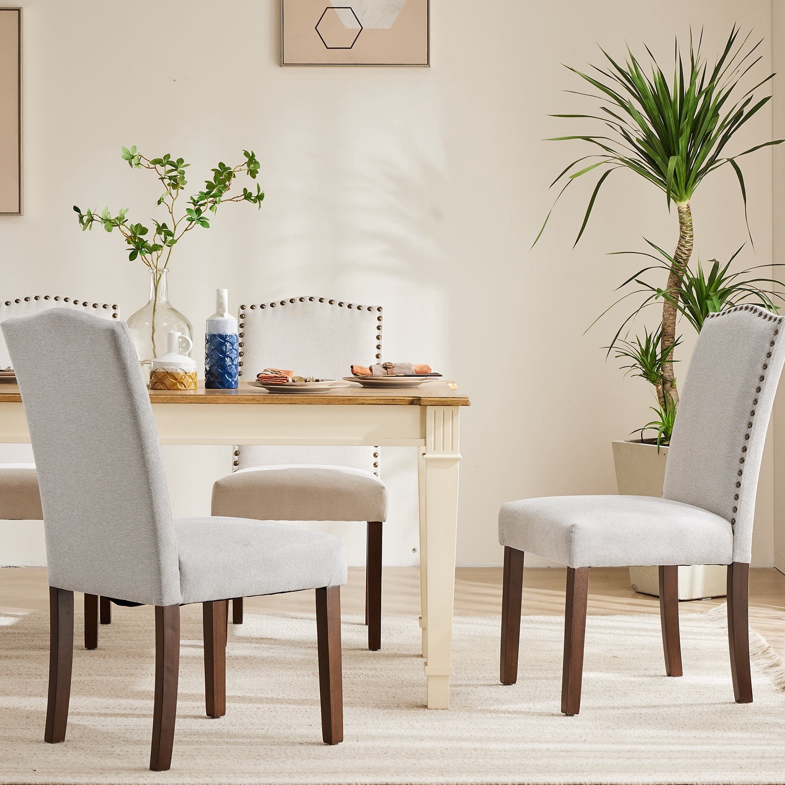 JOINSUN Set of 4 Dining Chairs, Elegant Parsons Chairs with Nailhead ...