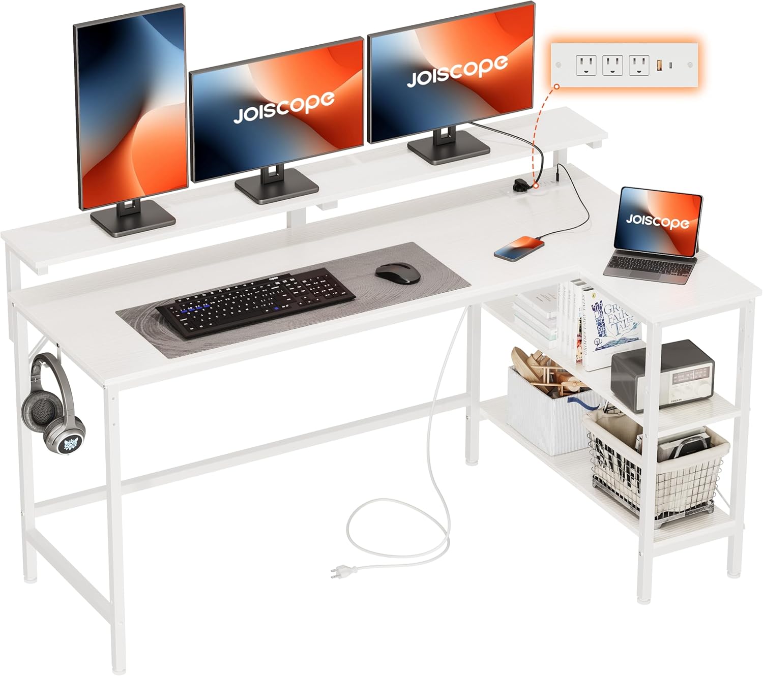 JOISCOPE L Shaped Large Gaming Desk with Shelves and Display Riser ...