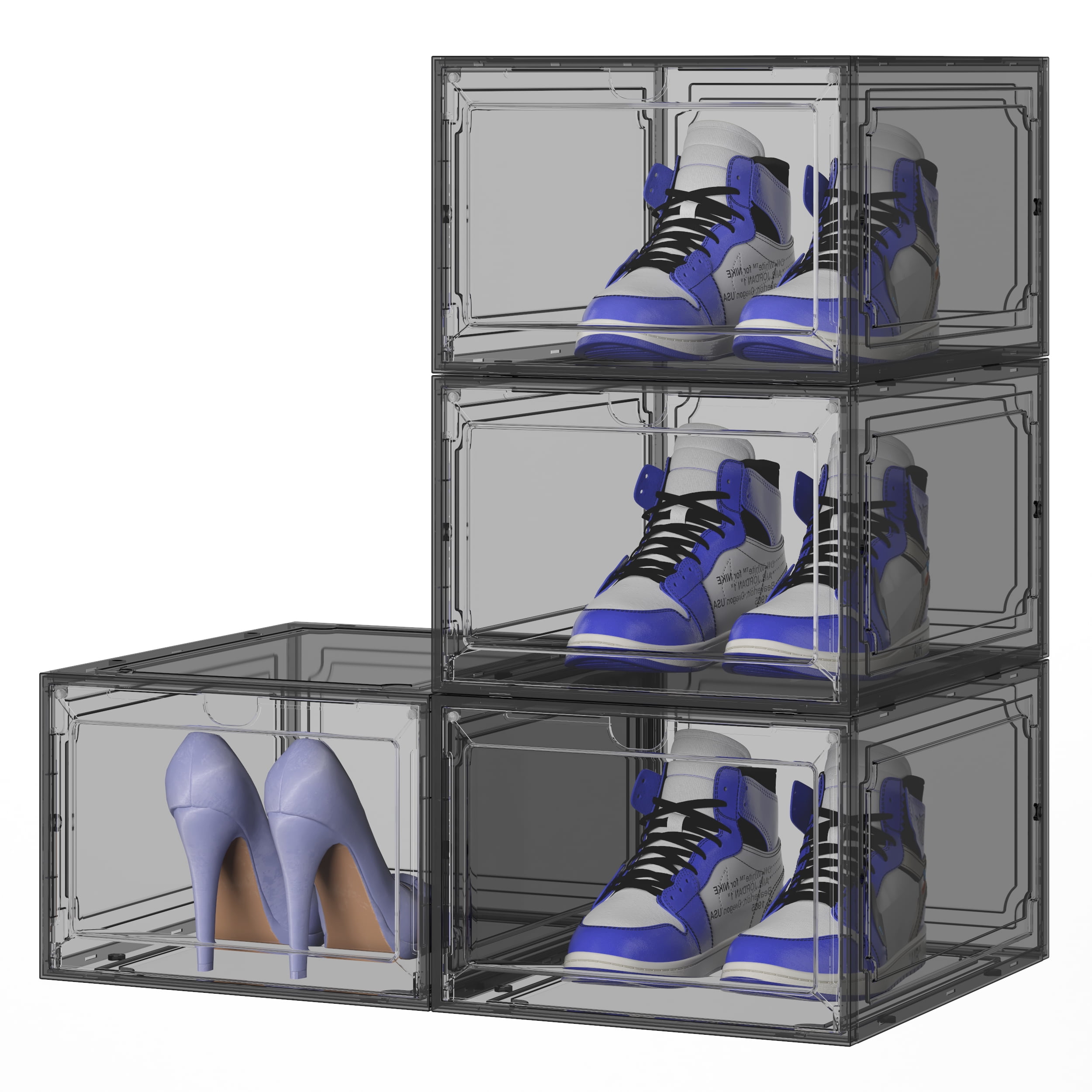 JOISCOPE Sturdy Clear Shoe Box Organizer Made of PET,4 Pack Stackable ...