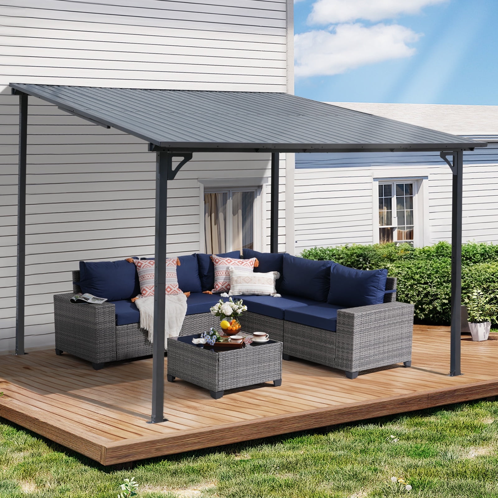 JOIVI 10' x 10' Outdoor Lean to Gazebo, Hardtop Wall Mounted Gazebo ...
