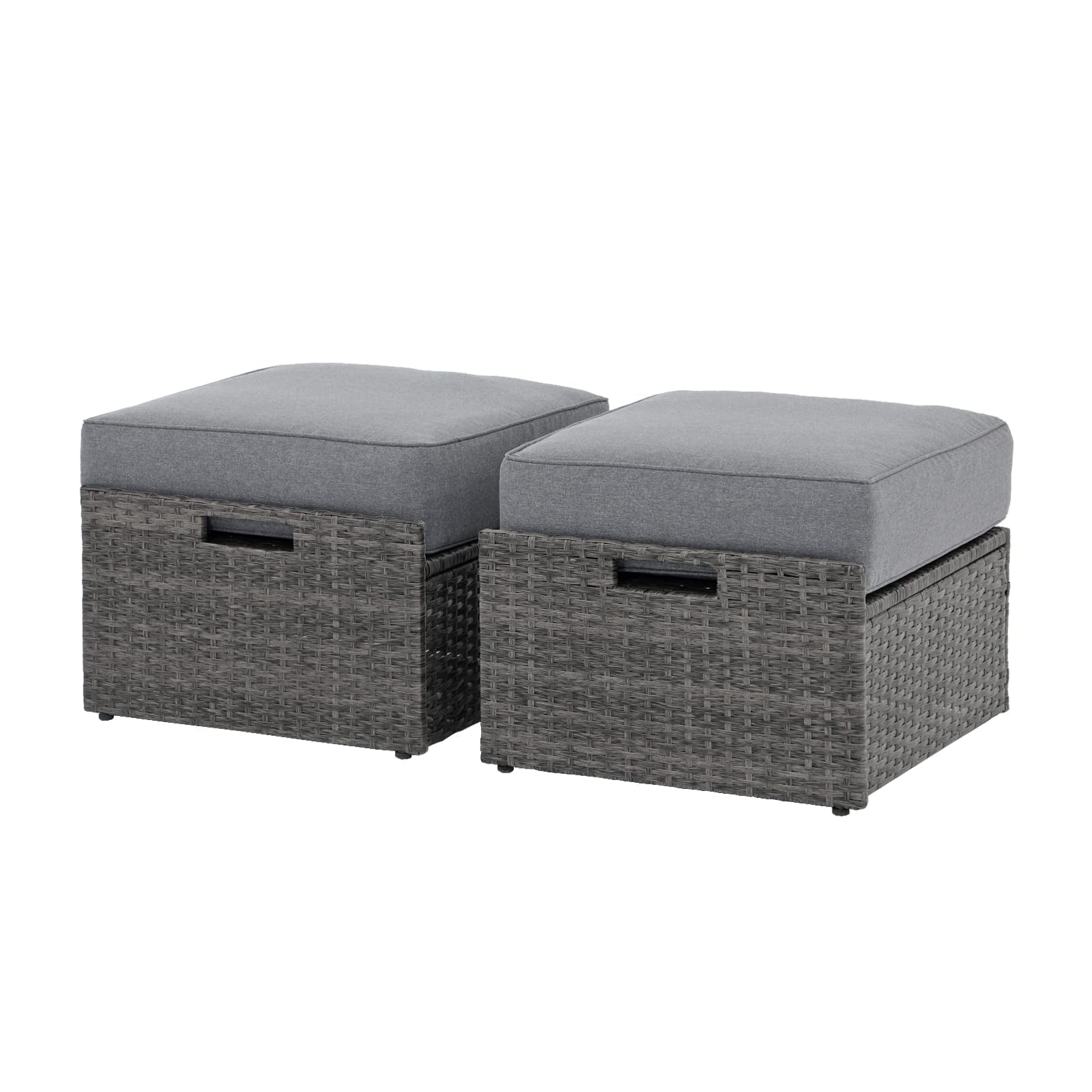 Gymax Set of 2 Patio Wicker Rattan Ottoman Footrest Garden Outdoor w ...
