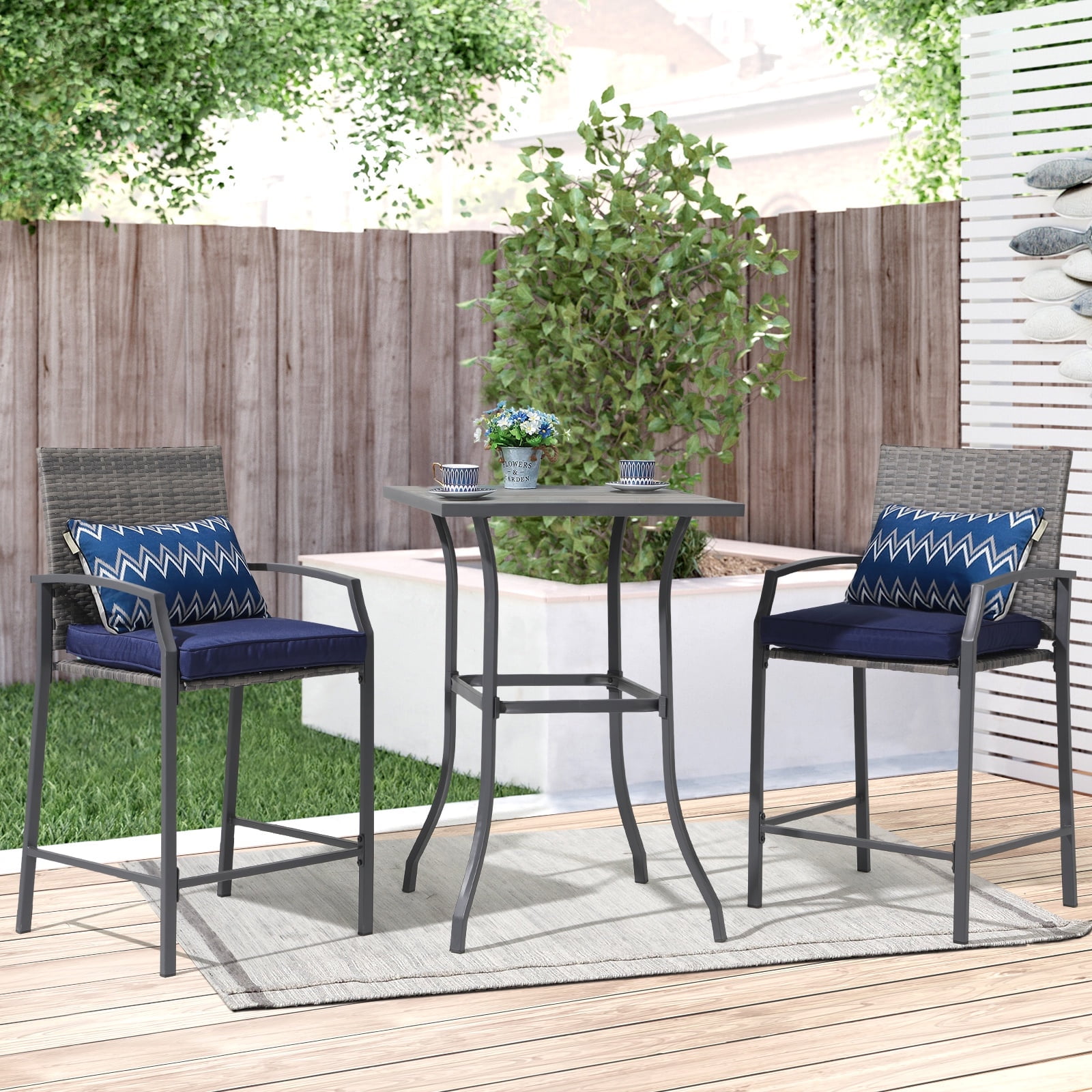 JOIVI 3-Piece Patio Bar Set, Outdoor Wicker Bistro Set, All-weather ...
