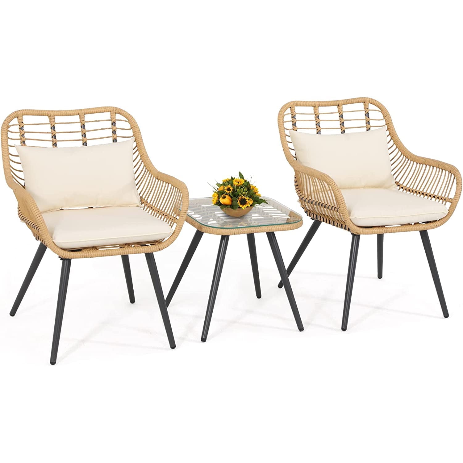 JOIVI 3-Piece Wicker Patio Furniture Set for Porch, Lawn, Balcony with ...