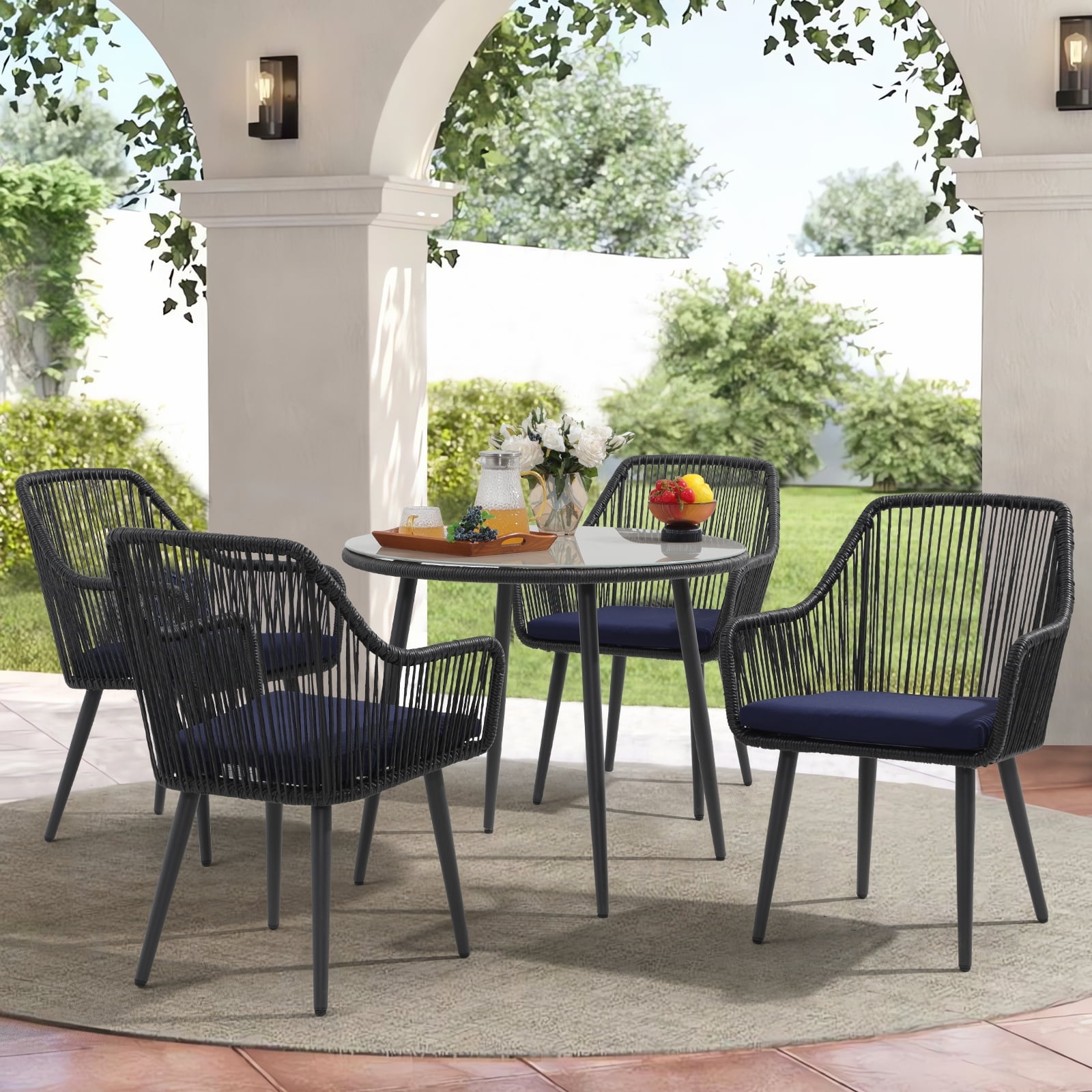 JOIVI 5-Piece Outdoor Dining Set, Black Wicker Patio Furniture, Rattan ...