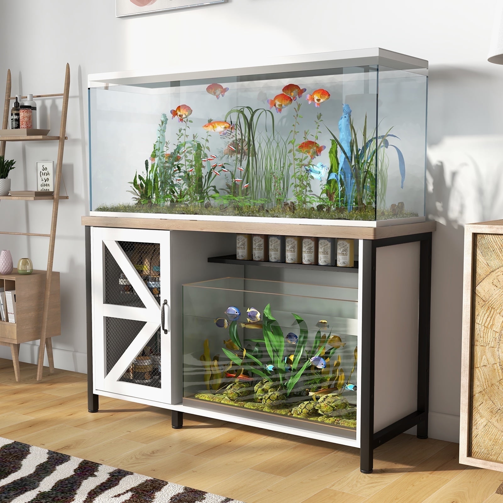 JOIVI 55-75 Gallon Aquarium Stand with Power Outlets & LED Light, Heavy ...