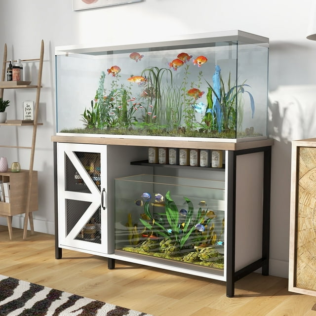 JOIVI 55-75 Gallon Aquarium Stand with Power Outlets & LED Light, Heavy ...