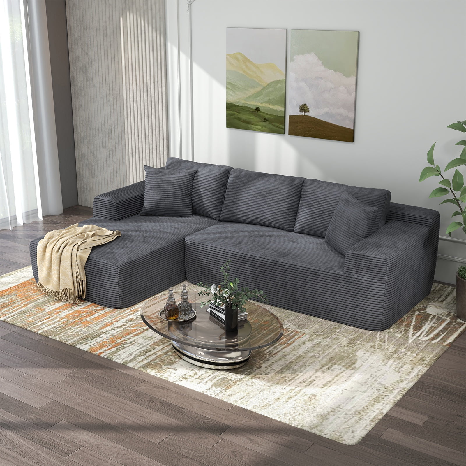 JOIVI Indoor Modular Sectional Sofa, 106" Corduroy Cloud Couch L Shaped ...
