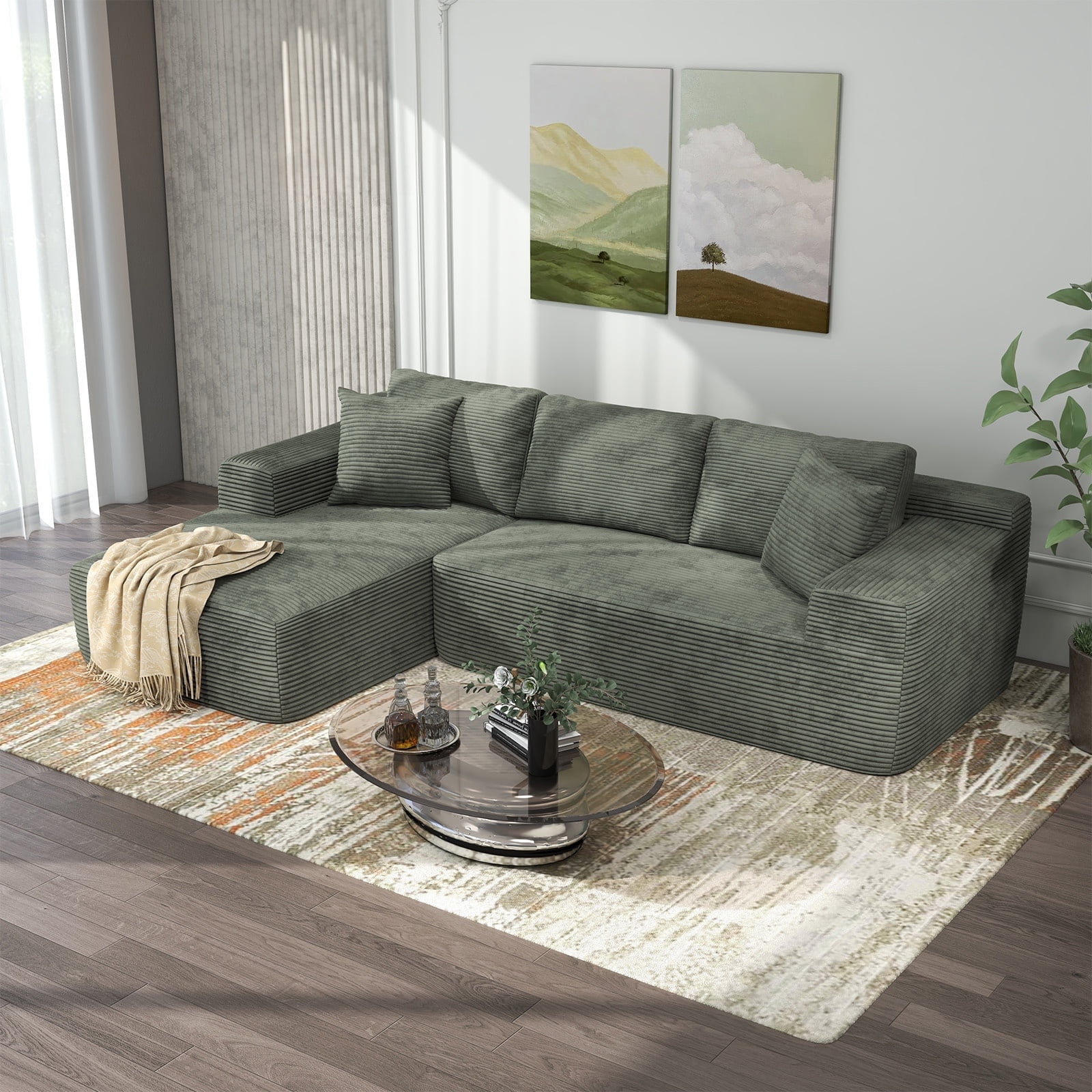 JOIVI Indoor Modular Sectional Sofa, 106" Corduroy Cloud Couch L Shaped ...