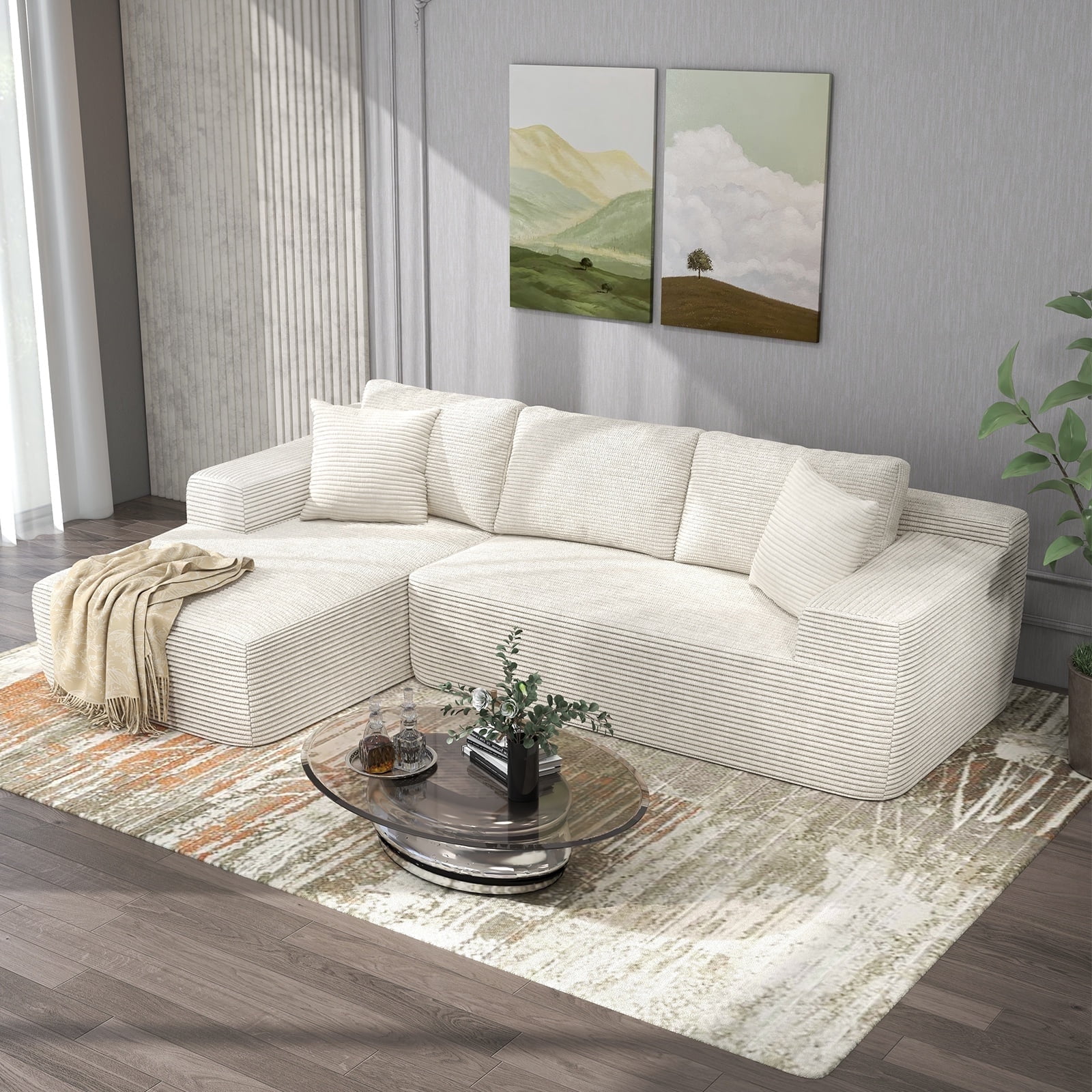 JOIVI Indoor Modular Sectional Sofa, 106" Corduroy Cloud Couch L Shaped ...