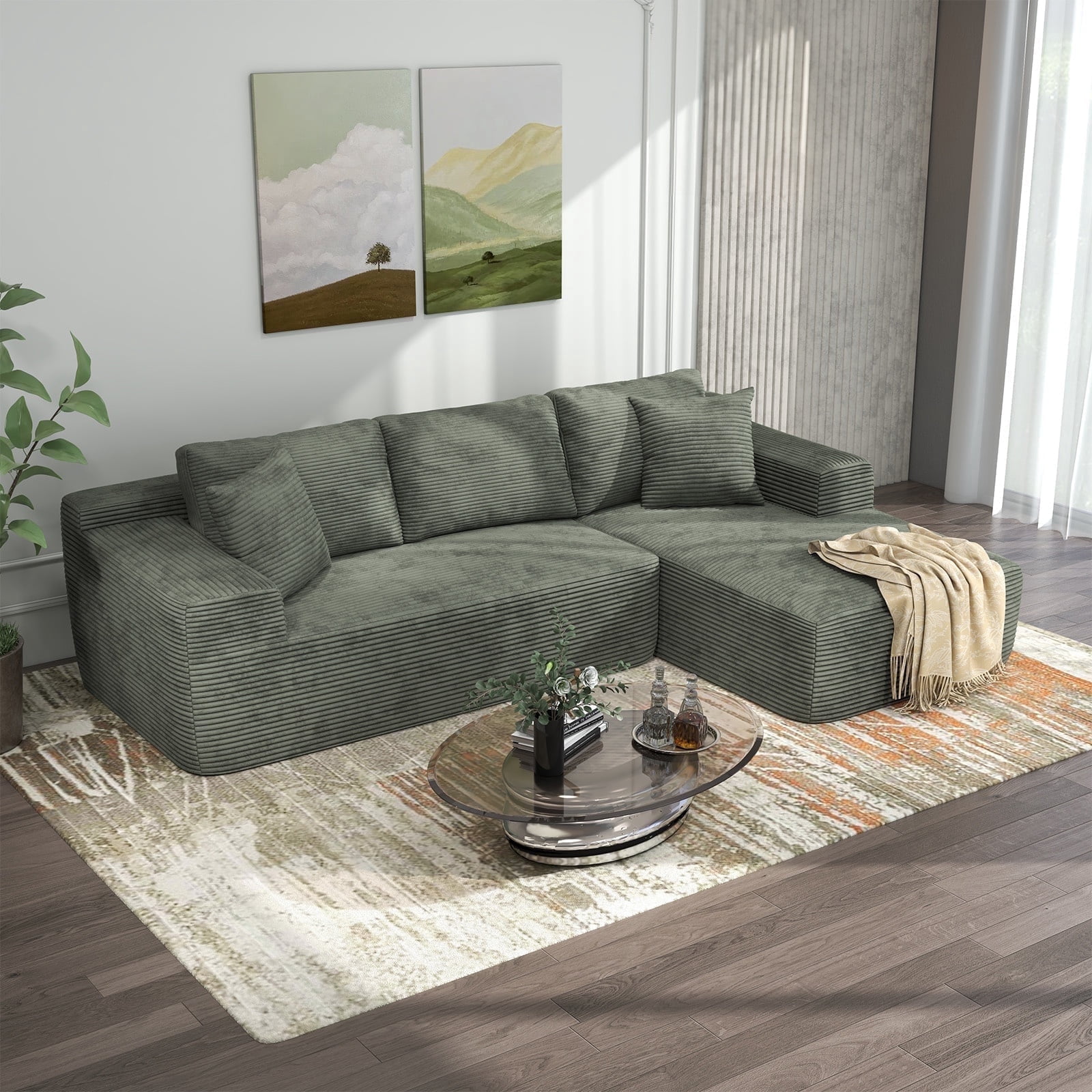 JOIVI Indoor Modular Sectional Sofa, 106" Corduroy Cloud Couch L Shaped ...