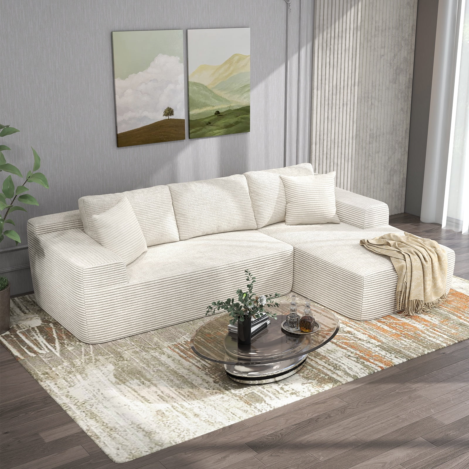 JOIVI Indoor Modular Sectional Sofa, 106" Corduroy Cloud Couch L Shaped ...