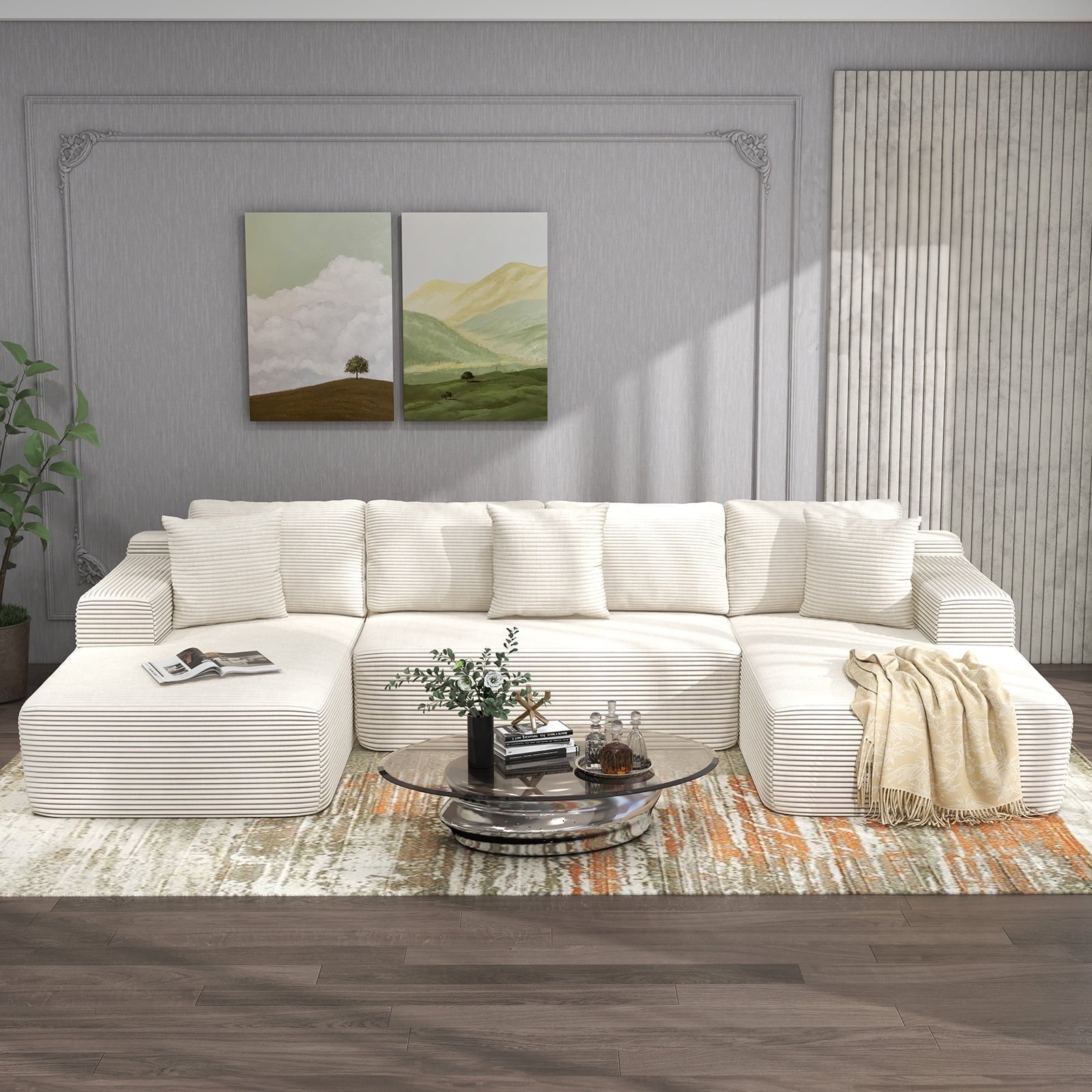 JOIVI Indoor Modular Sectional Sofa, 132'' Corduroy Cloud Couch with ...
