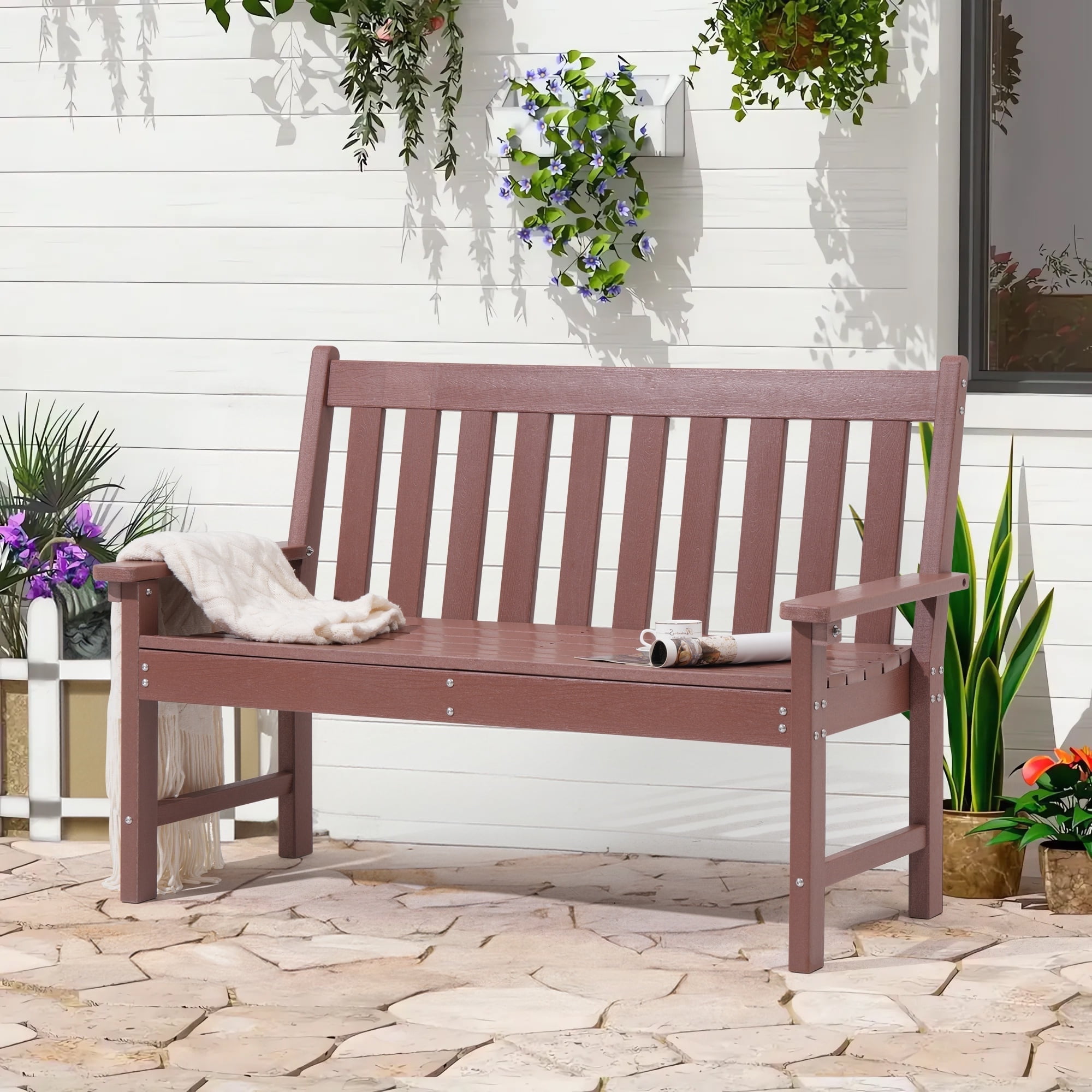 JOIVI Outdoor Patio Bench, 2-Person All Weather Patio Porch Bench with ...