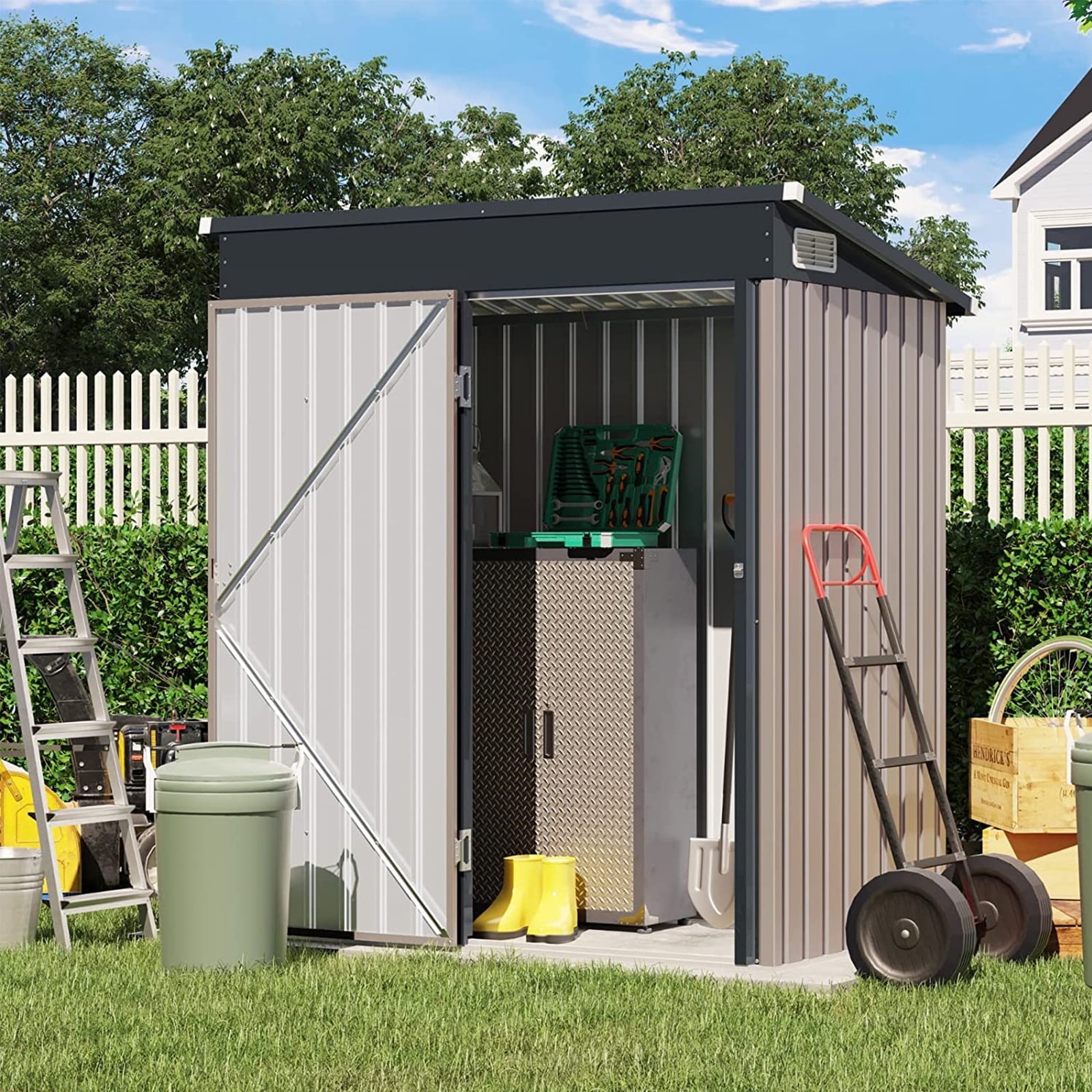 UBesGoo 70" Wood Outdoor Storage Shed with Wooden Lockers,Garden Tool ...