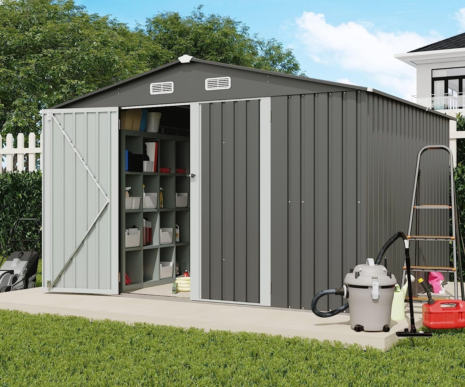 JOIVI 8'x10' Big Yard Outdoor Storage Shed, Galvanized Steel Metal ...