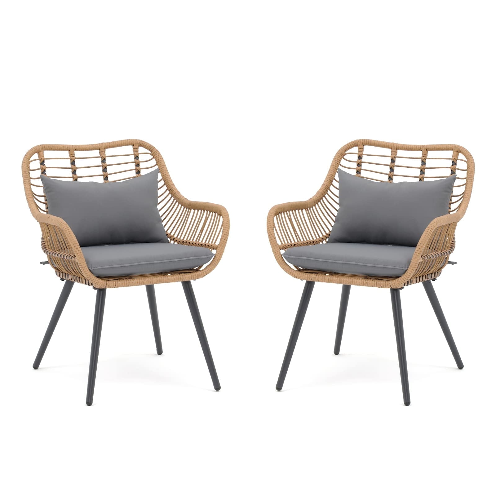 JOIVI Set of 2 Outdoor Wicker Armrest Chairs, Patio Dining with ...