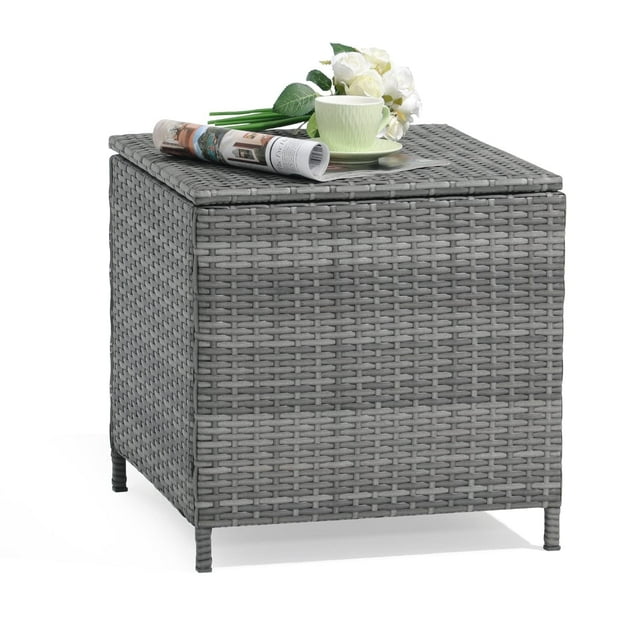 Outdoor Wicker Side Table for Patio & Pool, Grey, Rattan Storage End ...