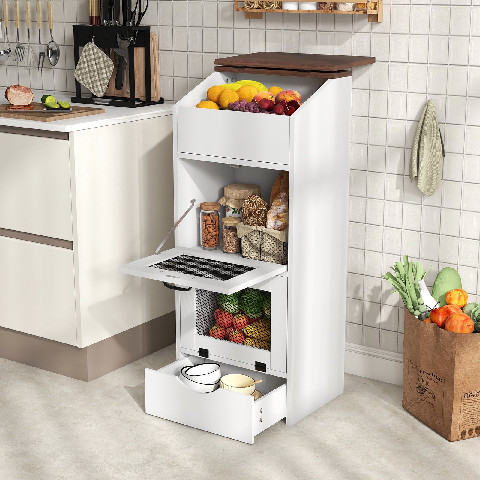 JOIVI Potato Storage Wood Bin, Wooden Bread Storage Bins with Removable ...