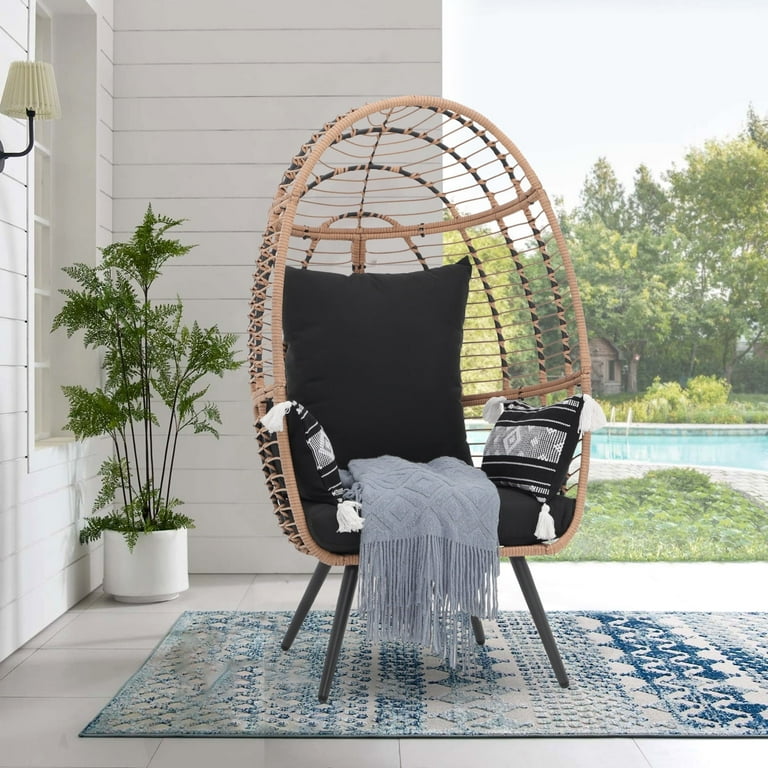 JOIVI Wicker Egg Chair Outdoor Indoor Oversized Stationary Egg Chair with Stand and Cushions Large Egg Basket Chair for Patio Porch Backyard