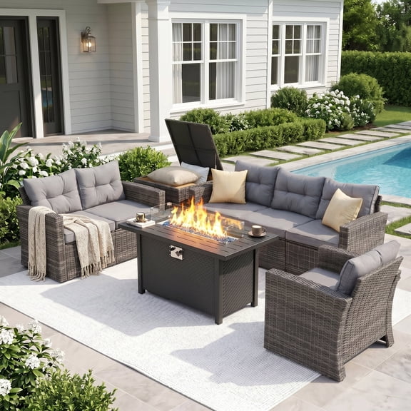 NICESOUL 7 Pcs High Back Extra Large Outdoor Patio Sofa PE Wicker ...