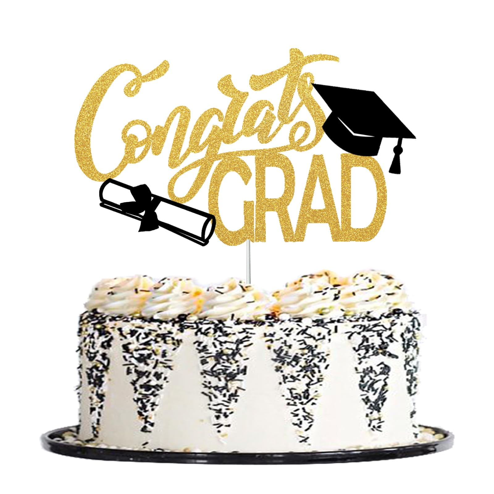 JOJO FLY Gold and Black Congrats RST1 Grad Cake Topper, Graduation ...
