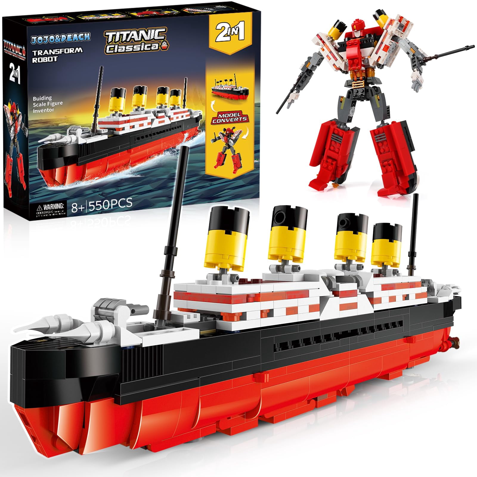 JOJO&Peach Titanic Stem Toys, 2 in 1 Titanic Model & Transform Robot ...