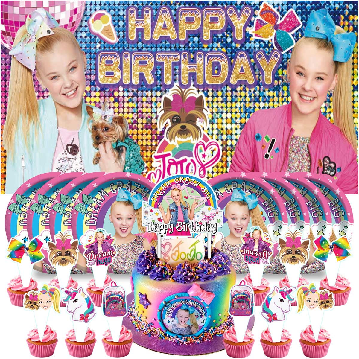 JOJO Siwa Party Supplies Decor Movie Decorations Banner Plates ...