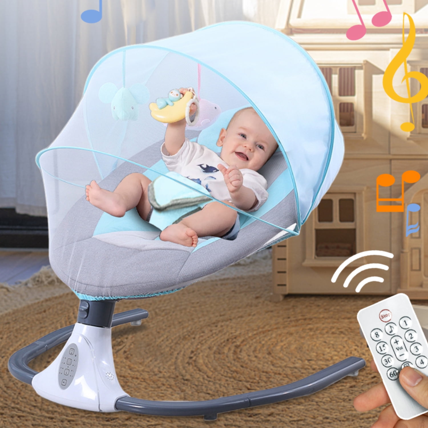 JOJOLAM Electric Baby Swing, Infant Bouncer Chair Rocker with 12 ...