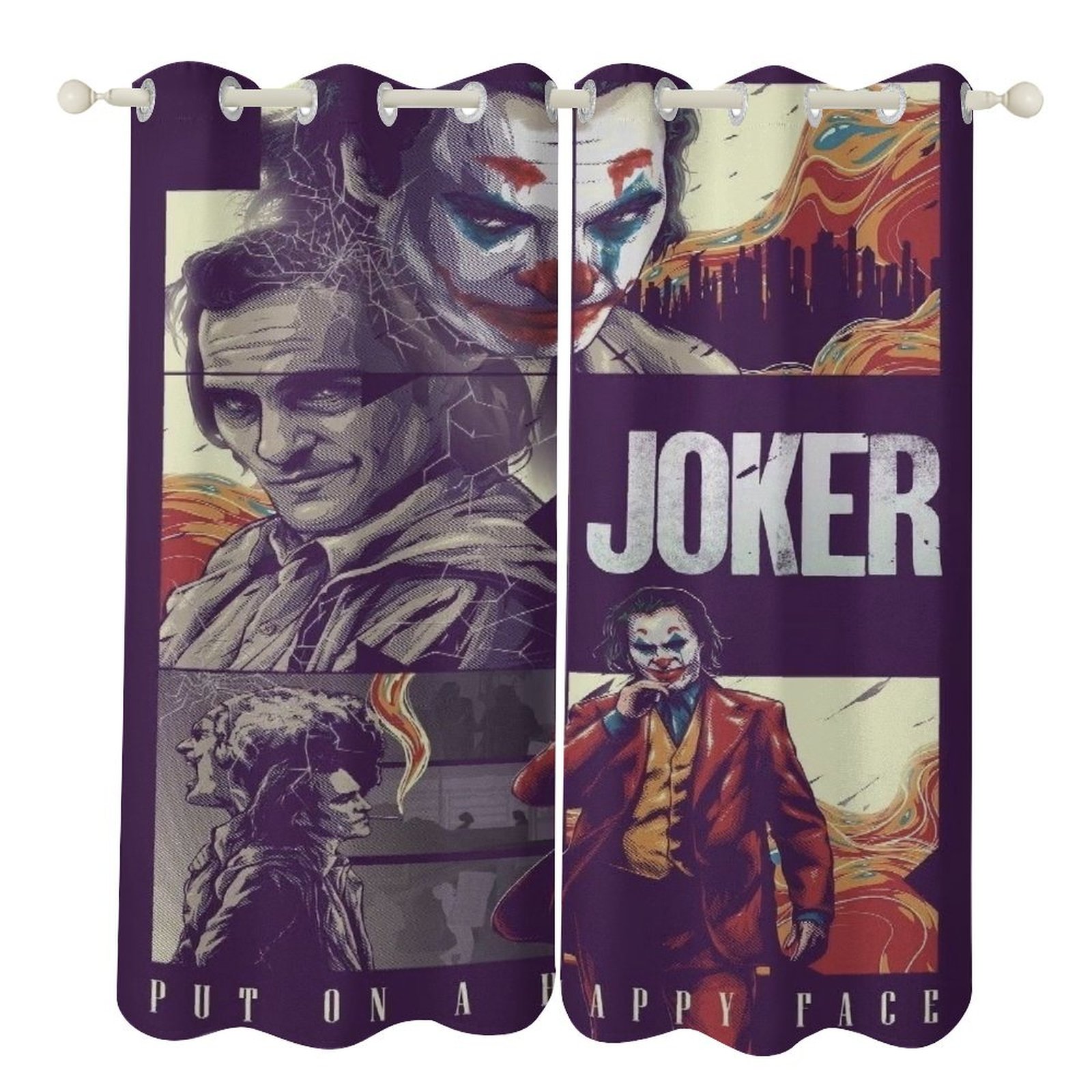 JOKER Print Perforated Curtains Top Grommets Blackout Curtain 2 Panels ...