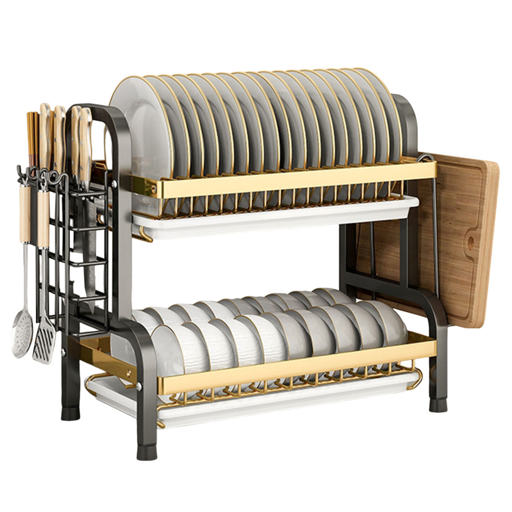 JOLIXIEYE 2 Tier Dish Drying Rack with Drainboard Carbon Steel Rust ...