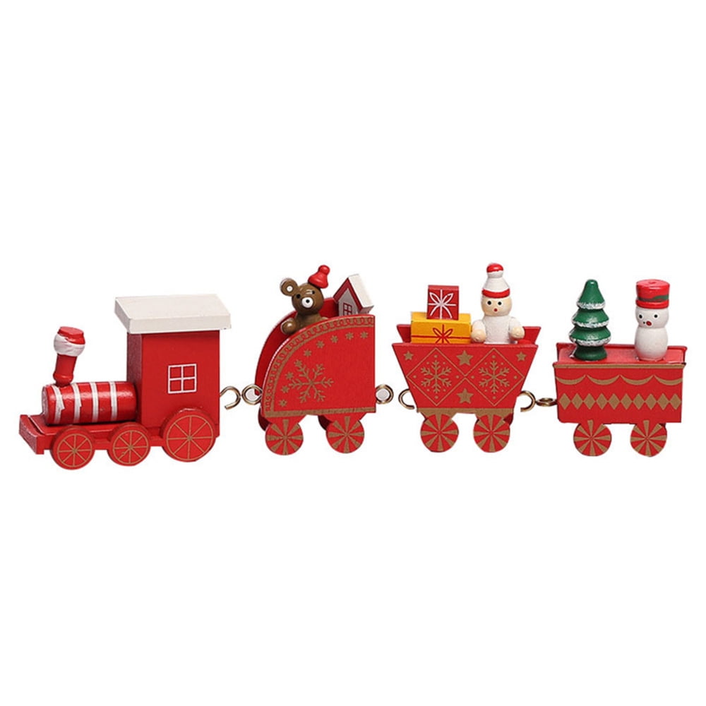 JOLIXIEYE Christmas Wooden Train Toy with Snowman Figurine Mini Train ...