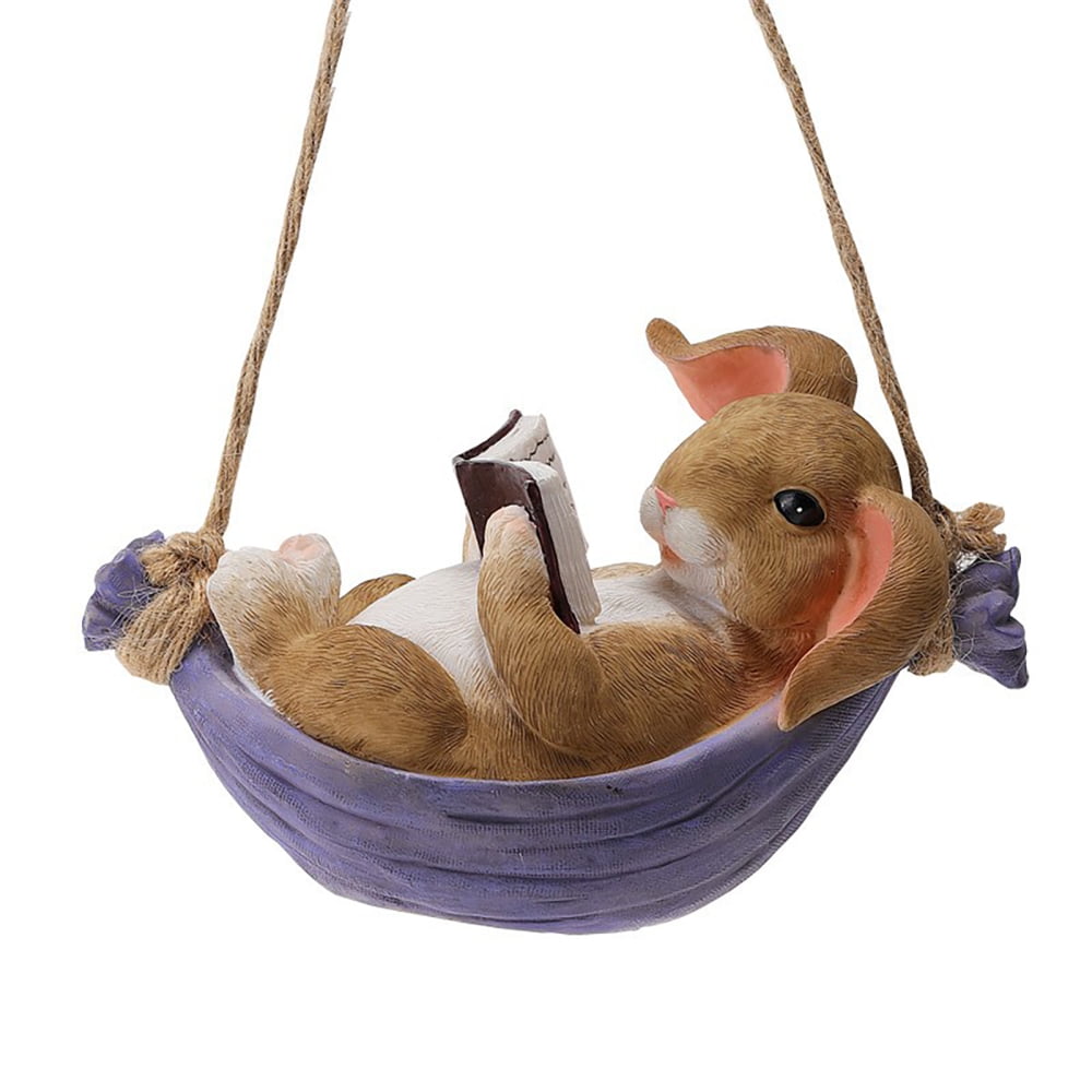 JOLIXIEYE Rabbit/Deer Lie on Swing Garden Statue Realistic Appearance ...