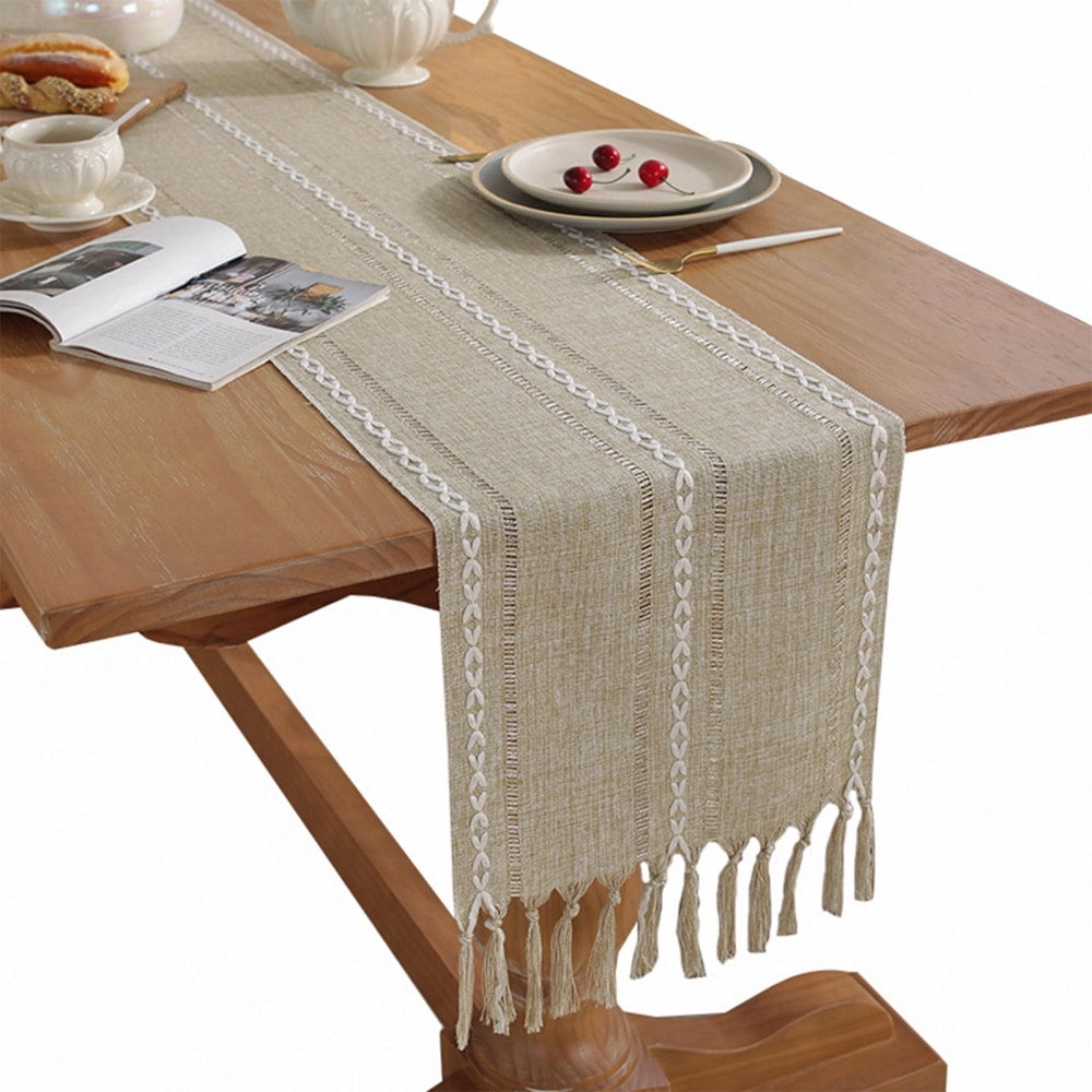 JOLIXIEYE Retro Table Runners with Tassels Rustic Farmhouse Soft Table ...