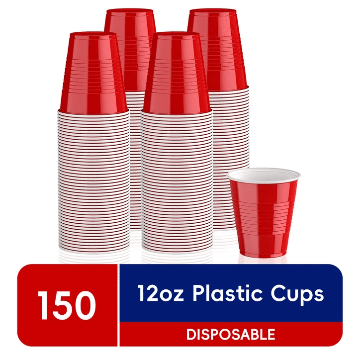 JOLLY CHEF 150 Pack 12 oz Disposable Plastic Cups, Red Party Plastic ...