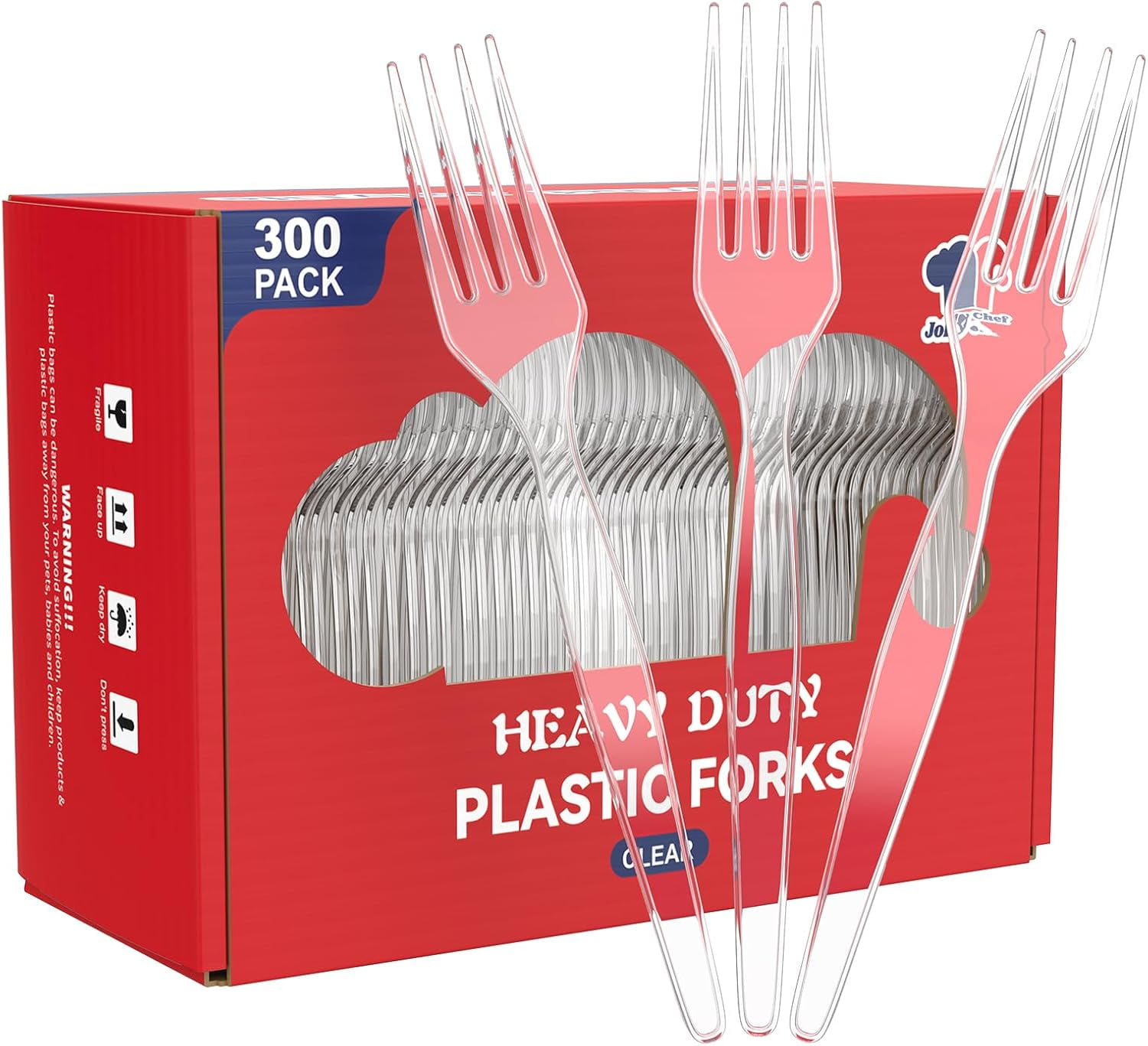 JOLLY CHEF [300 Count] Clear Plastic Forks,Heavy Duty Disposable Forks ...