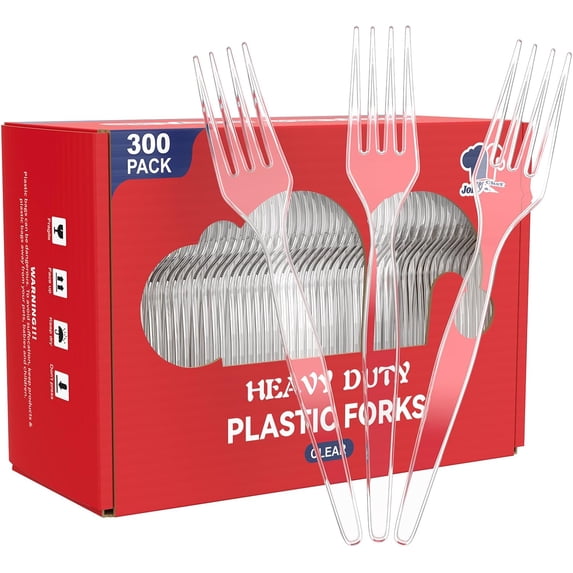 JOLLY CHEF [300 Count] Clear Plastic Forks,Heavy Duty Disposable Forks ...