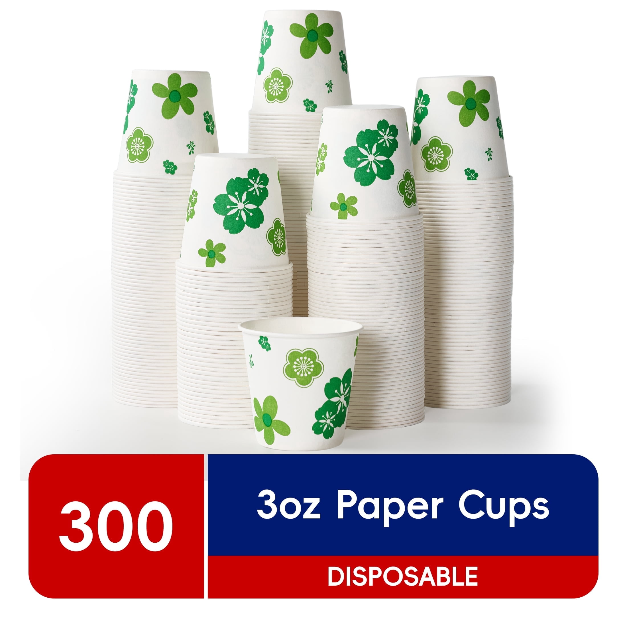 JOLLY CHEF 3oz Disposable Paper Cups, Green Floral Design, BPA-Free ...