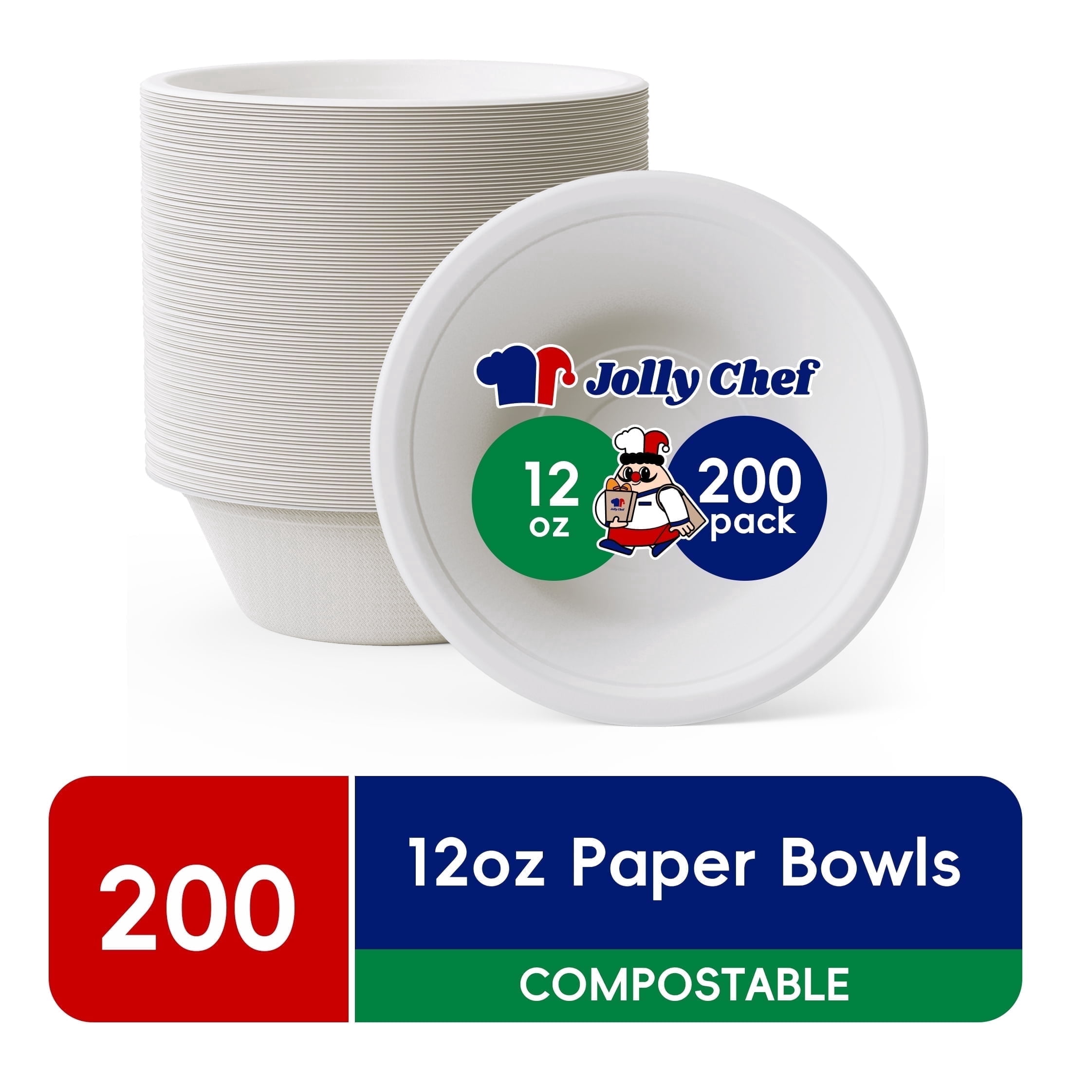 JOLLY CHEF Compostable Disposable Paper Bowls, 12 oz, 200 Count ...