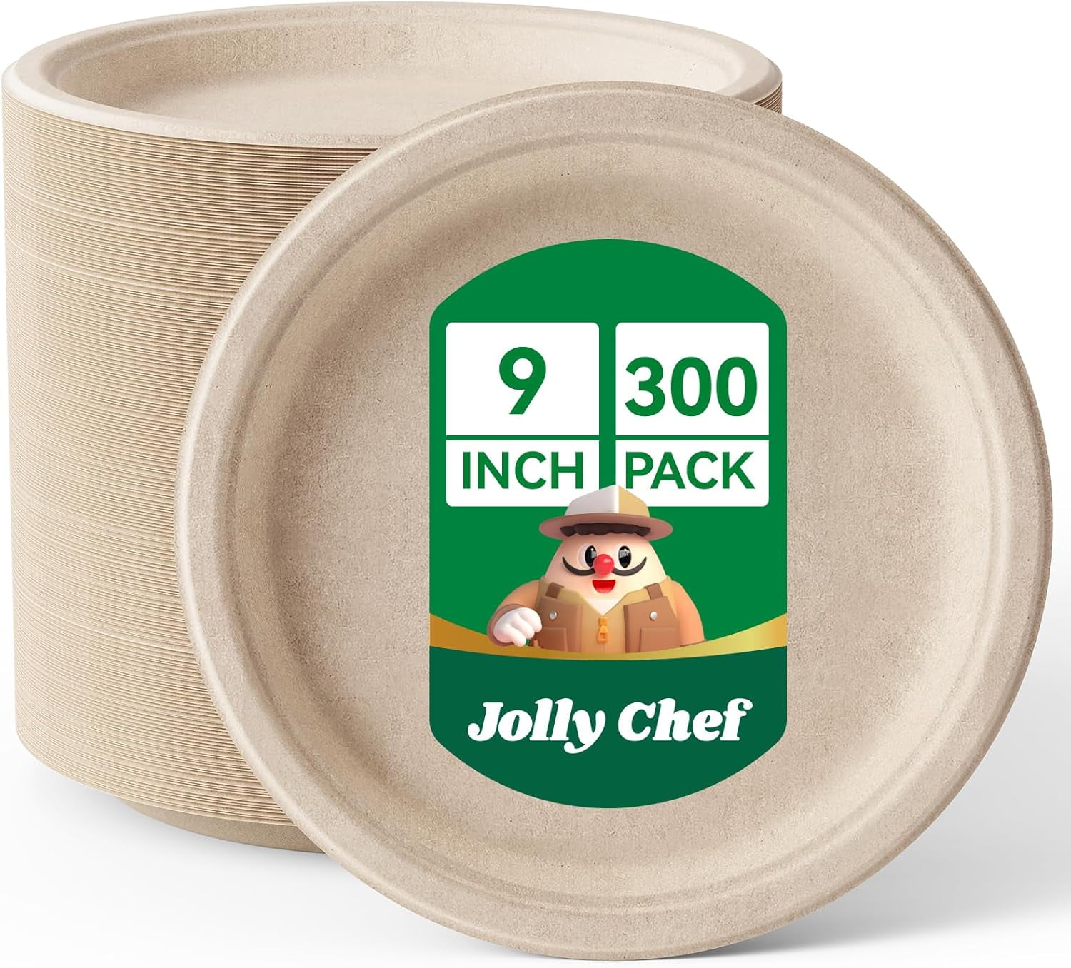 JOLLY CHEF Compostable Heavy Duty Plates 9 Inch [150 Pack] Eco-Friendly ...
